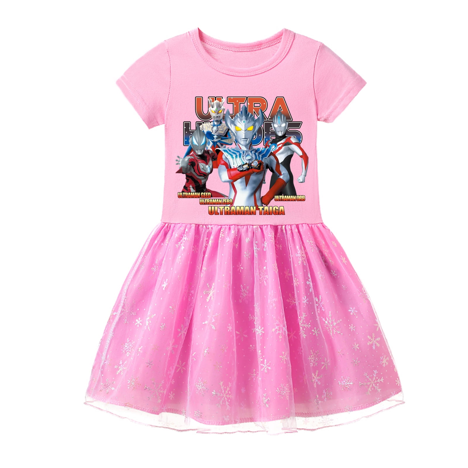 Girls' Princess Ultraman Shiny Cotton Tulle Dress, Short Sleeves and ...
