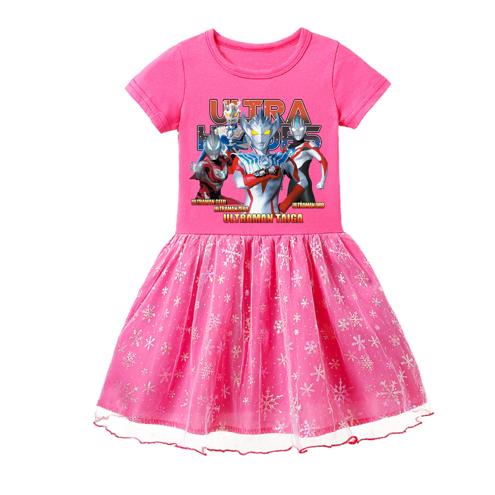Girls' Princess Ultraman Shiny Cotton Tulle Dress, Short Sleeves and ...