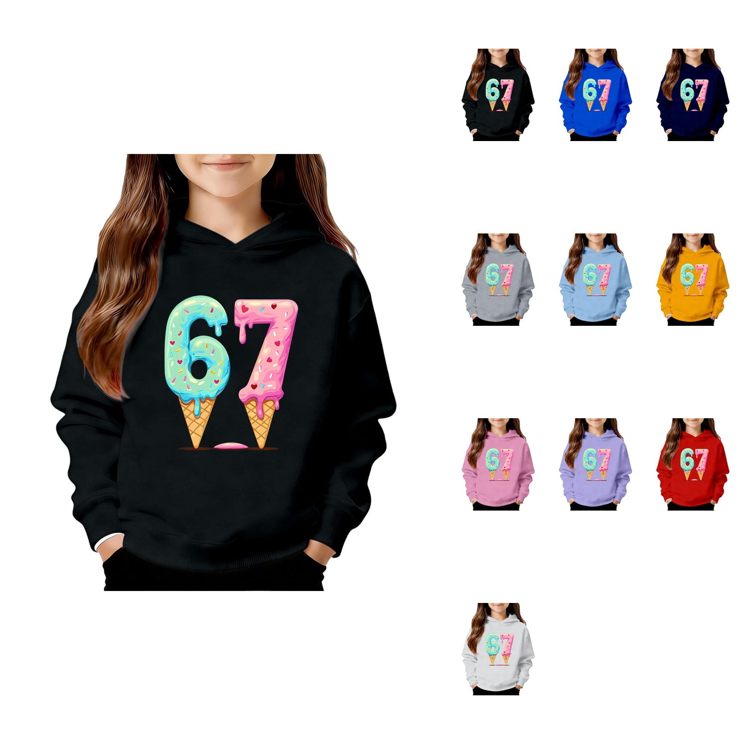 Girls' Printed 67 Meme Hoodie, Soft Long Sleeve Sweatshirt with Graphic ...
