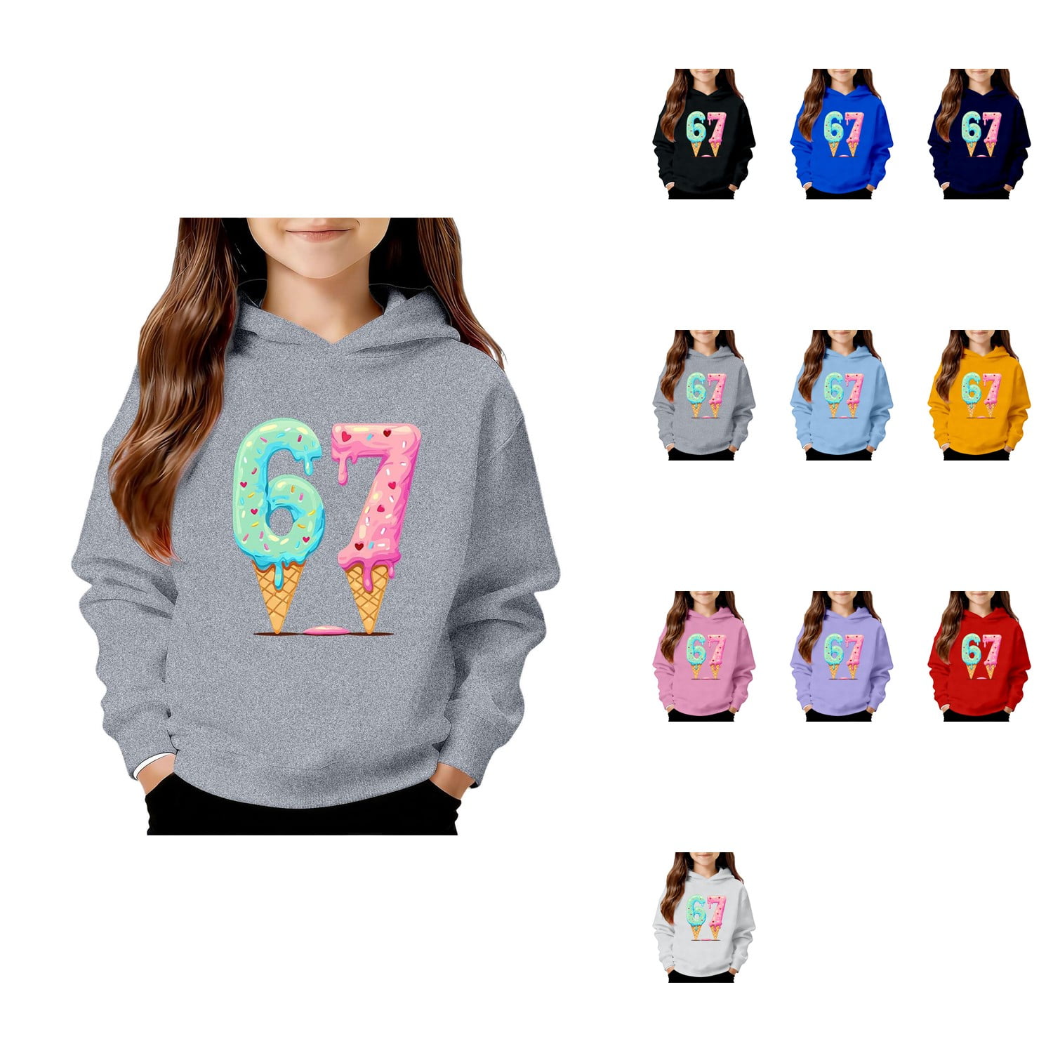 Girls' Printed 67 Meme Hoodie, Soft Long Sleeve Sweatshirt with Graphic ...