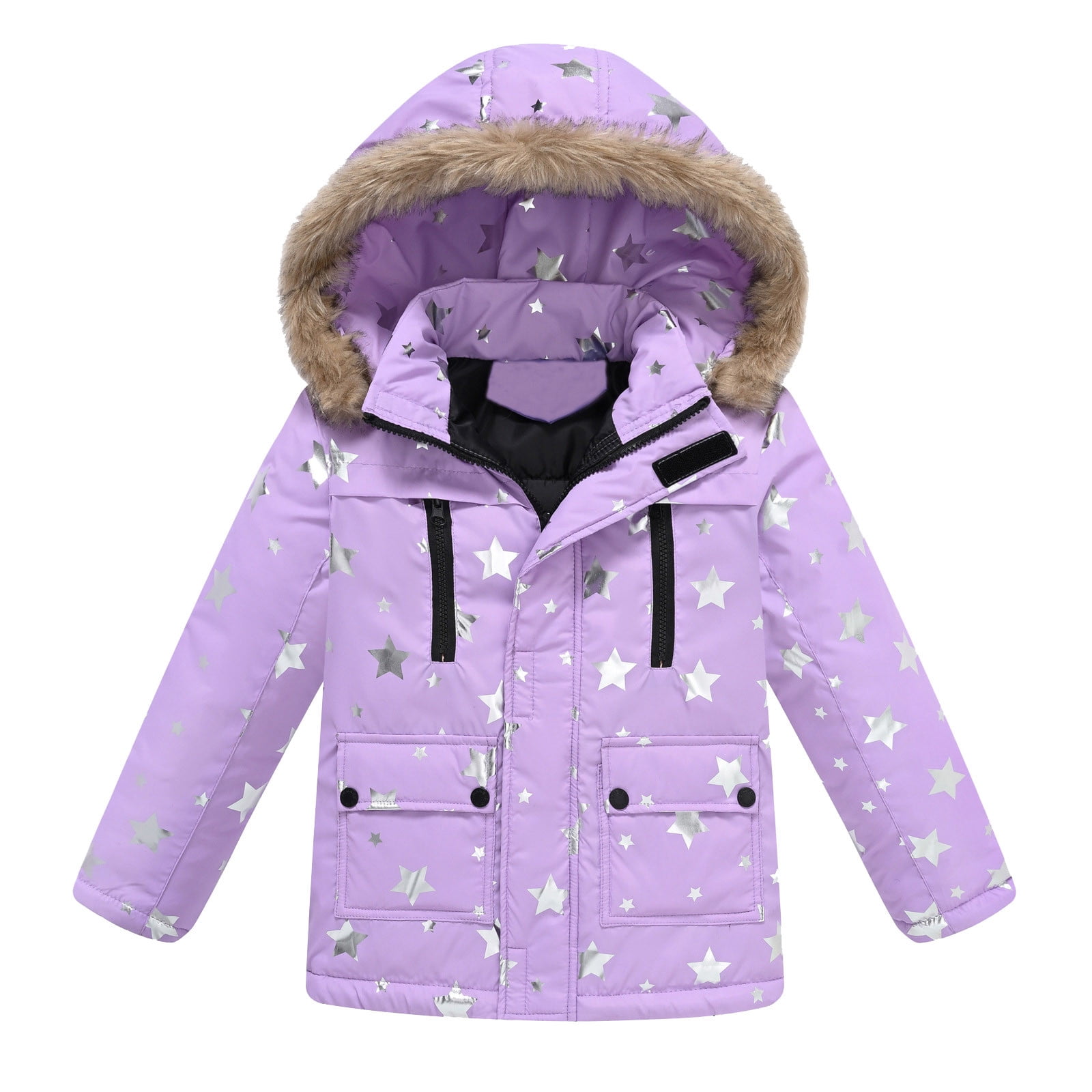 Girls Puffer Jacket Girls Winter Coats With Pocket Zipper Hooded Coat ...