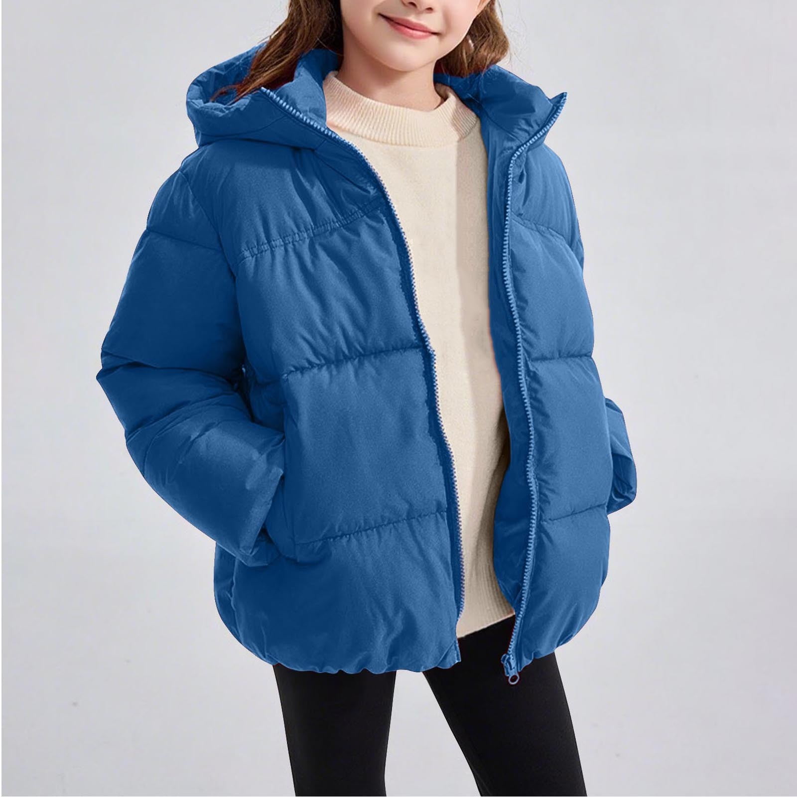 Girls Down Puffer Jacket with Hood Thermal Quilted Coat with Pockets ...
