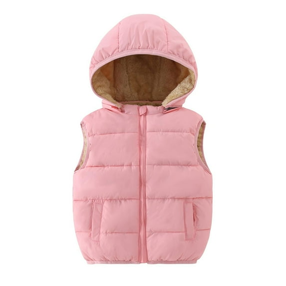 Girls Puffer Vest Hooded Fleece Lined Jacket Pink Puffer Vest Full-Zip ...