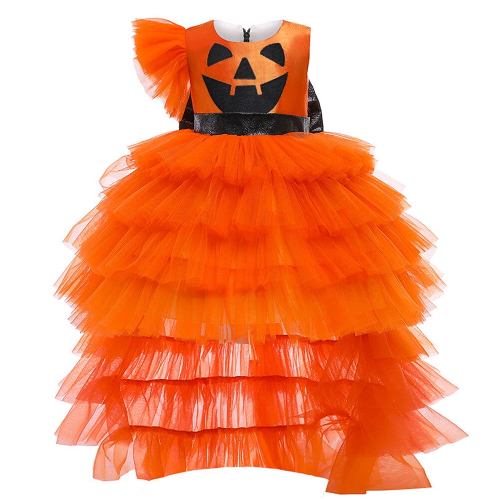 Girls Pumpkin Dress Halloween Princess Costume Birthday Party Outfits 2 ...