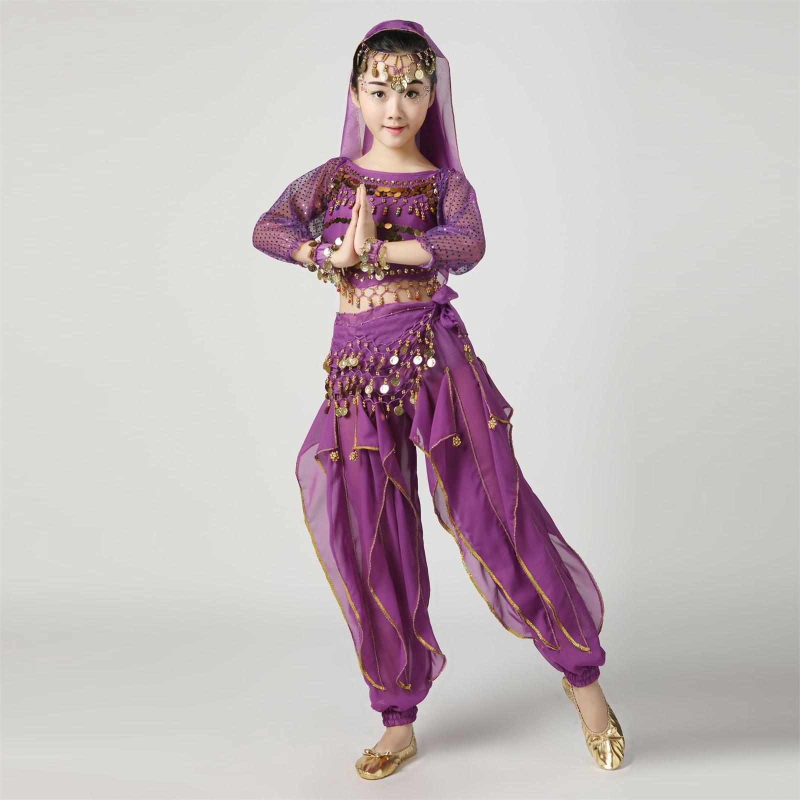 Girls Purple Belly Dance Costume Set 5-13 Years, Complete Ensemble with ...