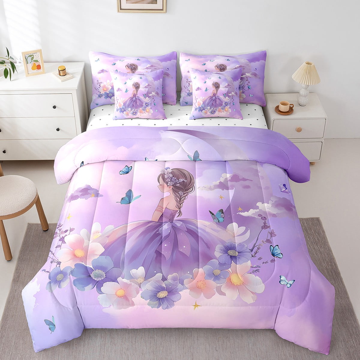 Queen Comforter Set 7 Piece Teens,Butterfly Bed in a Bag,Aesthetic Moon ...