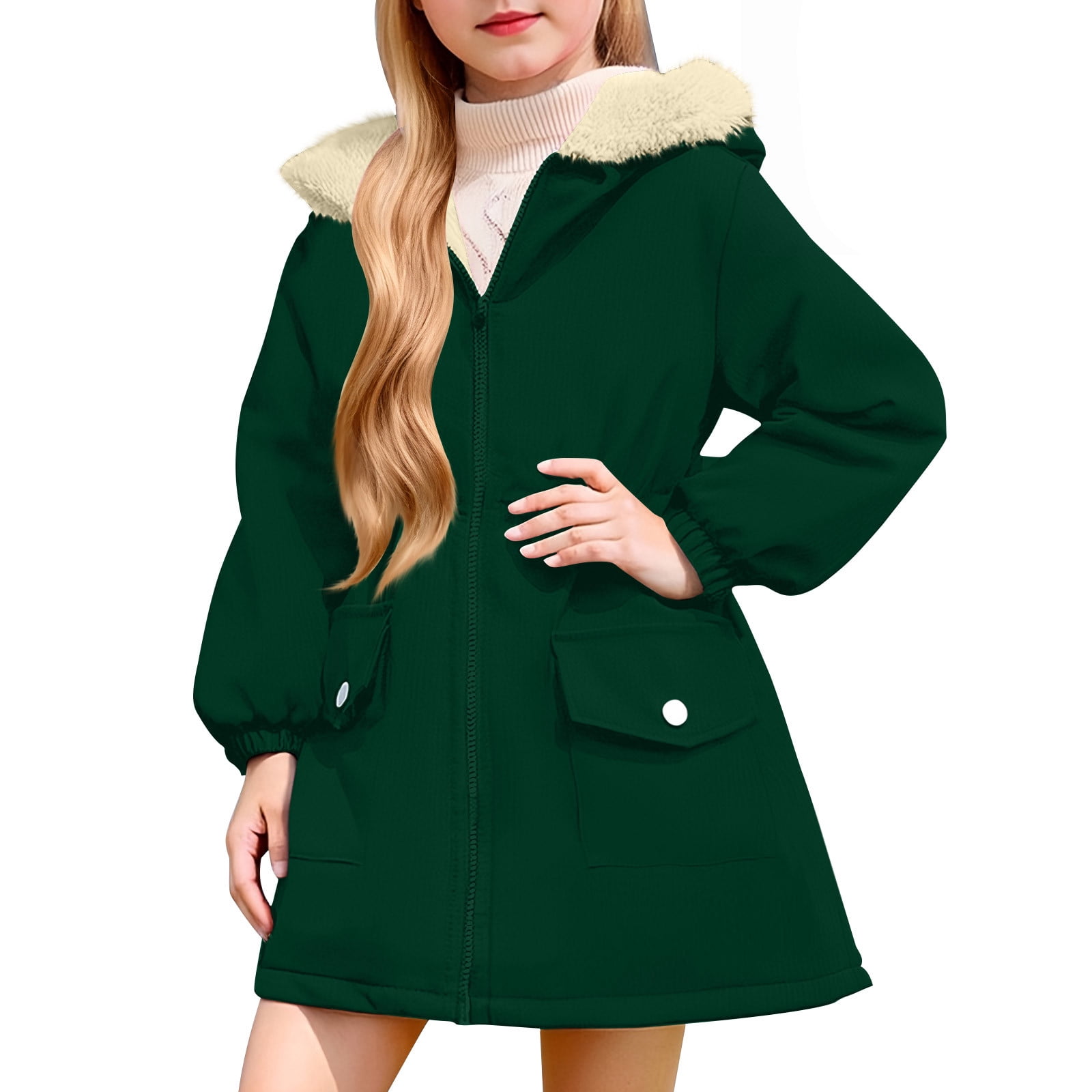 Girls Quilted Parka Coats Long Sleeve Full Zip Up Puffer Jacket Kids ...