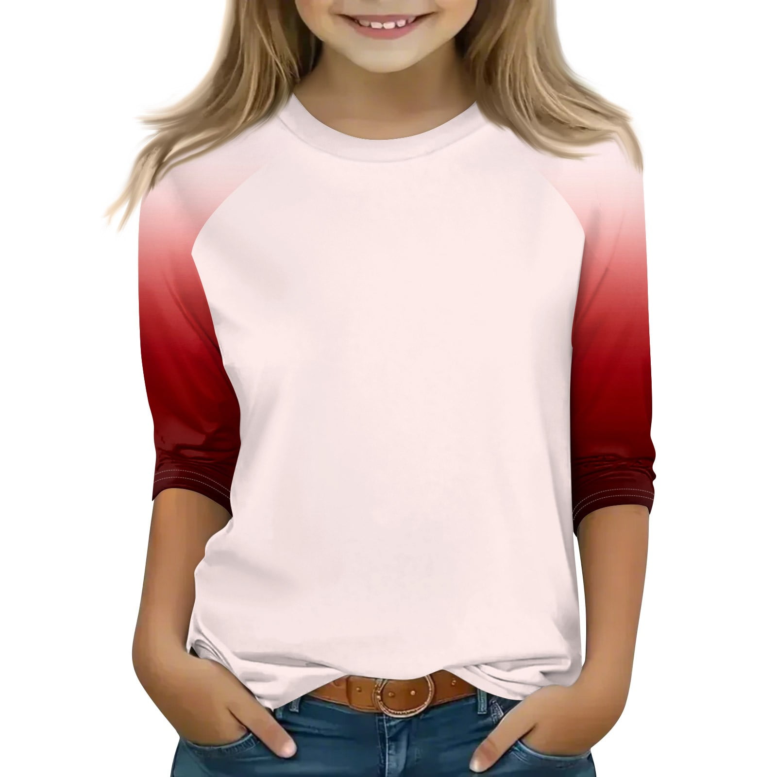 Girls Raglan 3/4 Length Sleeve T Shirts Fashion Fall Crew Neck Cute ...