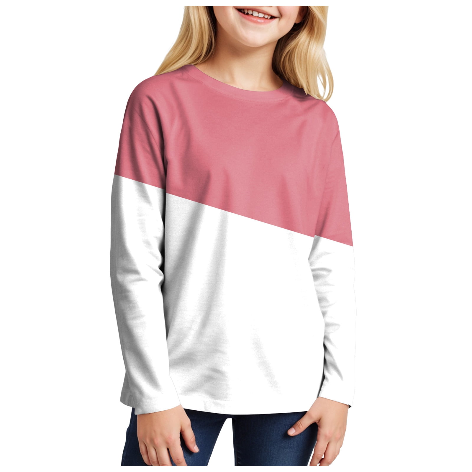 Girls Raglan Long Sleeve Shirts Curve Hem Crewneck Tunic Tops Fashion T ...