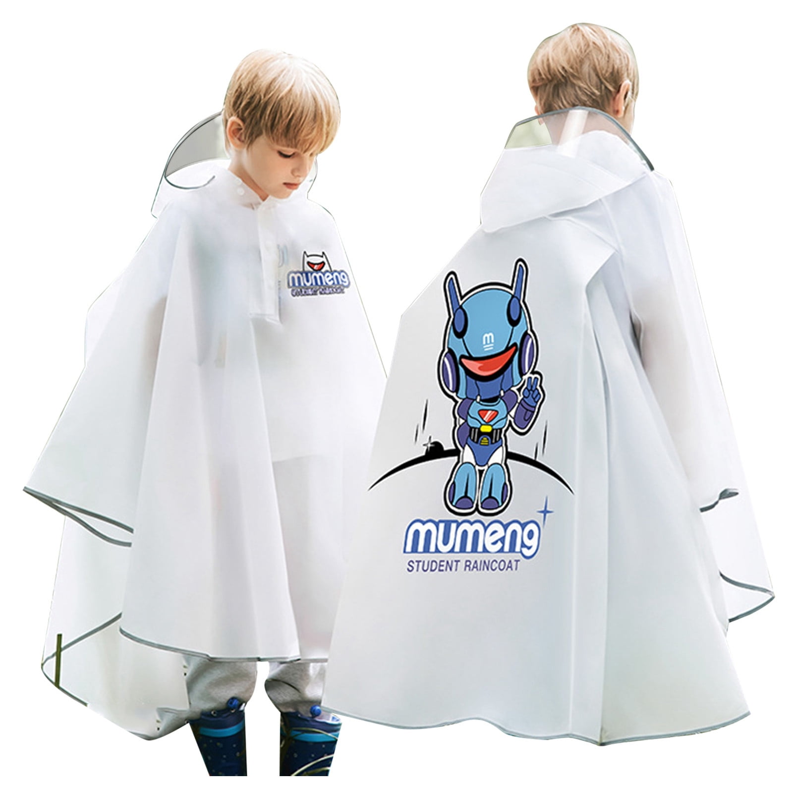 Girls Rain Jacket Hidden Backpack Riding Rainwear Cartoon Print Long Children's School Poncho ...