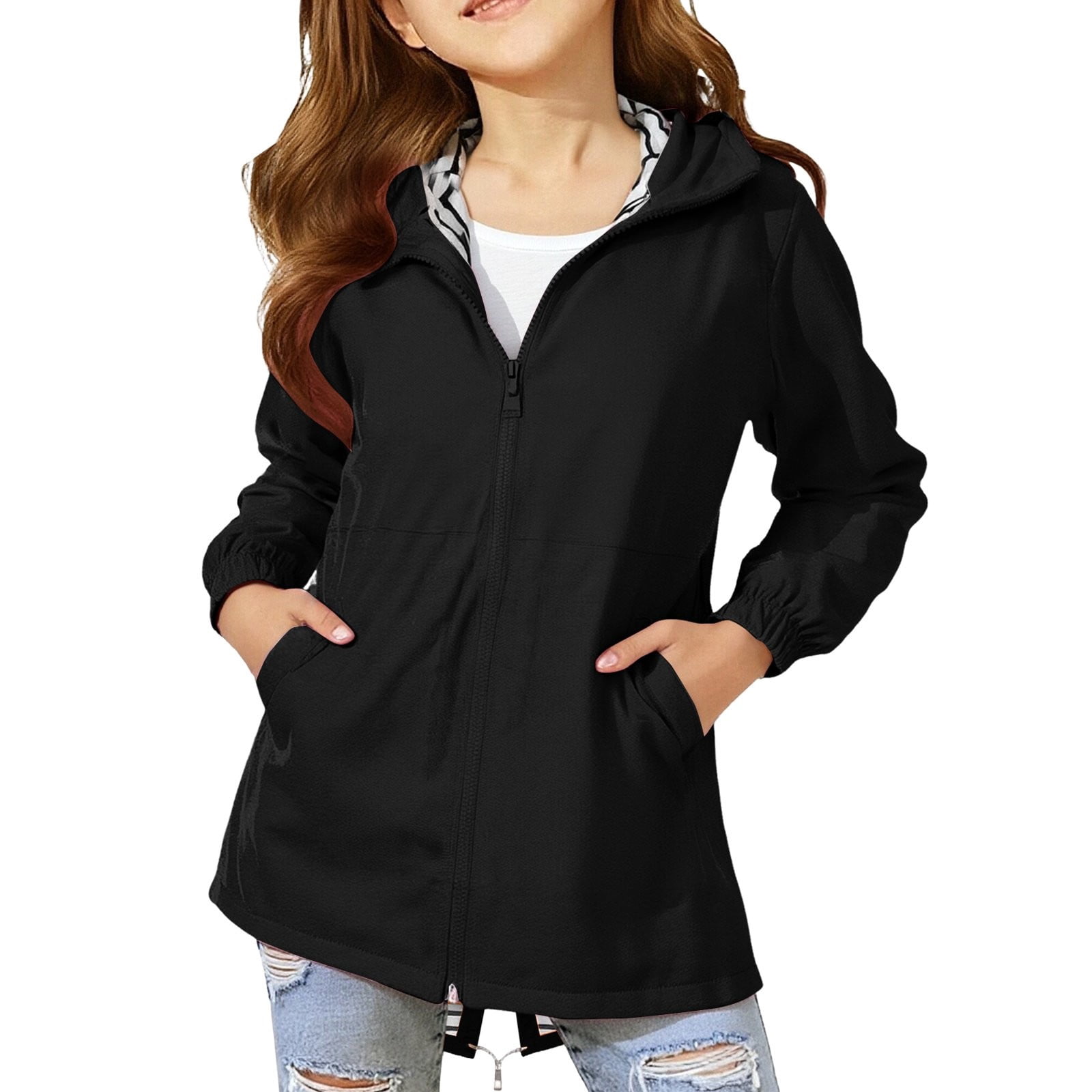 Girls Rain Jacket Waterproo𝐟 Lightweight Rain Coat with Hood Striped ...