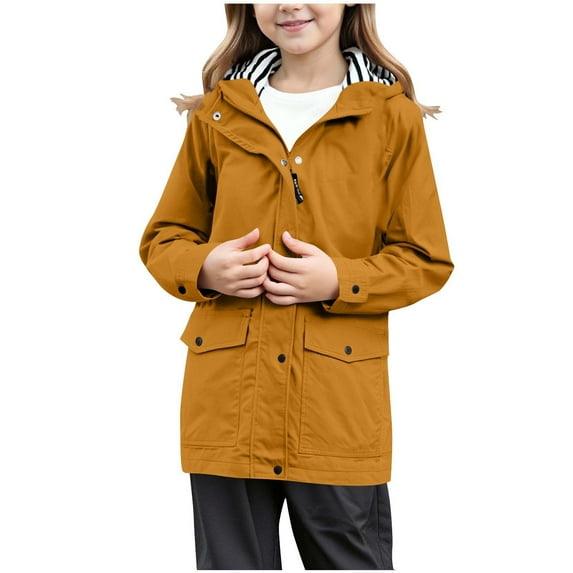 Girls Rain Jackets, Boys Girls Waterproof Hooded Jackets, Kids Winter Long Sleeve Zip Up ...