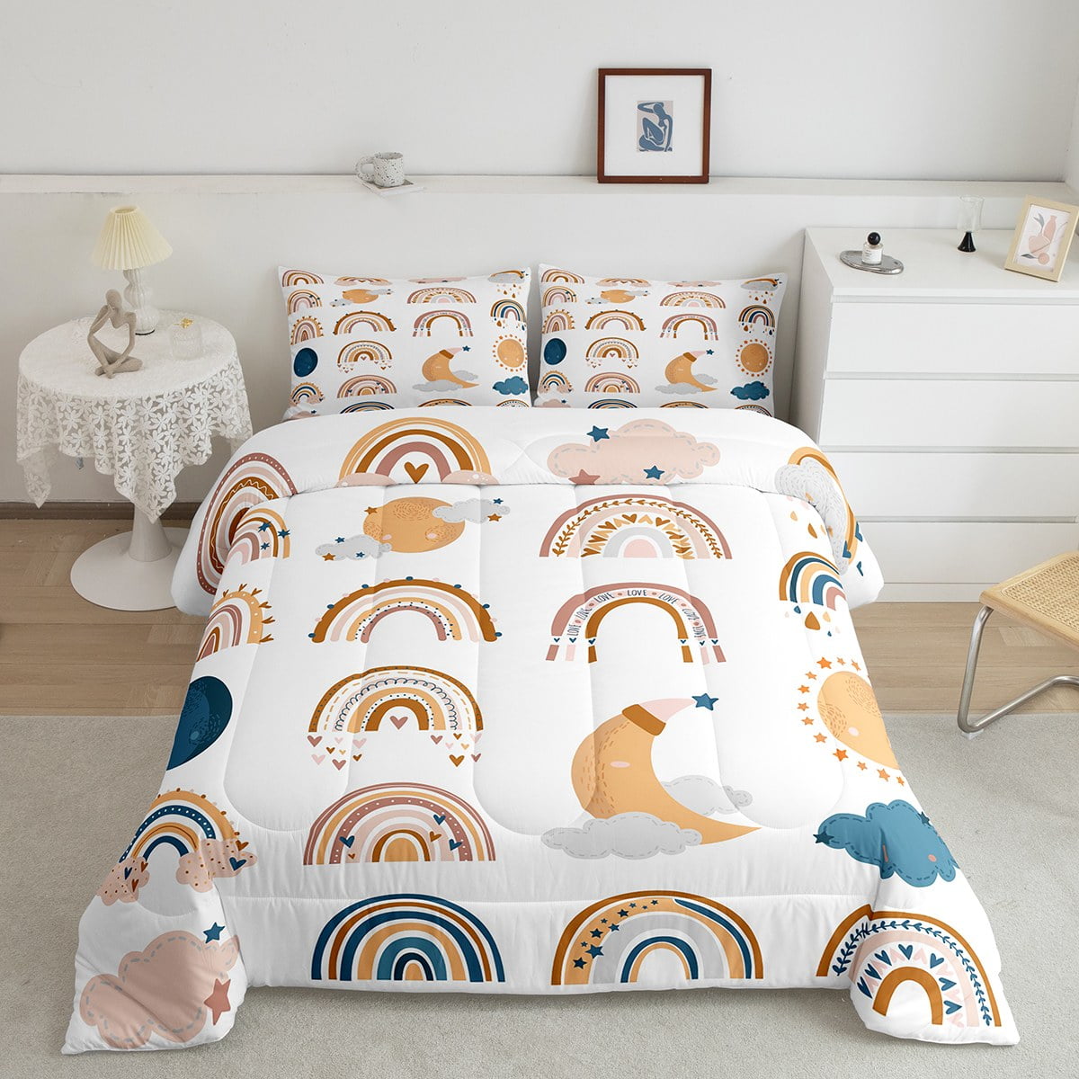 Rainbow Bed Comforter Set King,Cute Cartoon Rainbow Comforter Set Youth ...