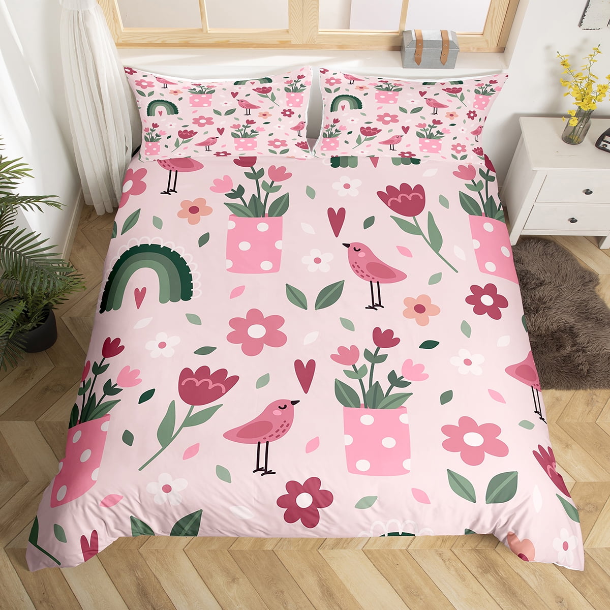 Girls Rainbow Bedding Set Full Size,Cartoon Rainbow Duvet Cover for ...