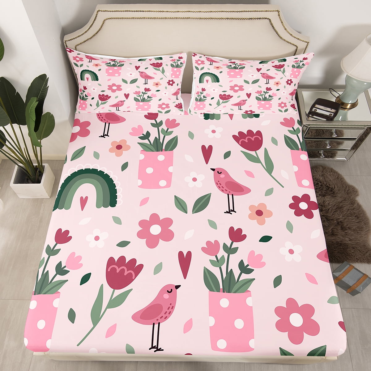 Rainbow Bedding Set Twin Size,Cartoon Rainbow Fitted Sheet ,Daisy ...