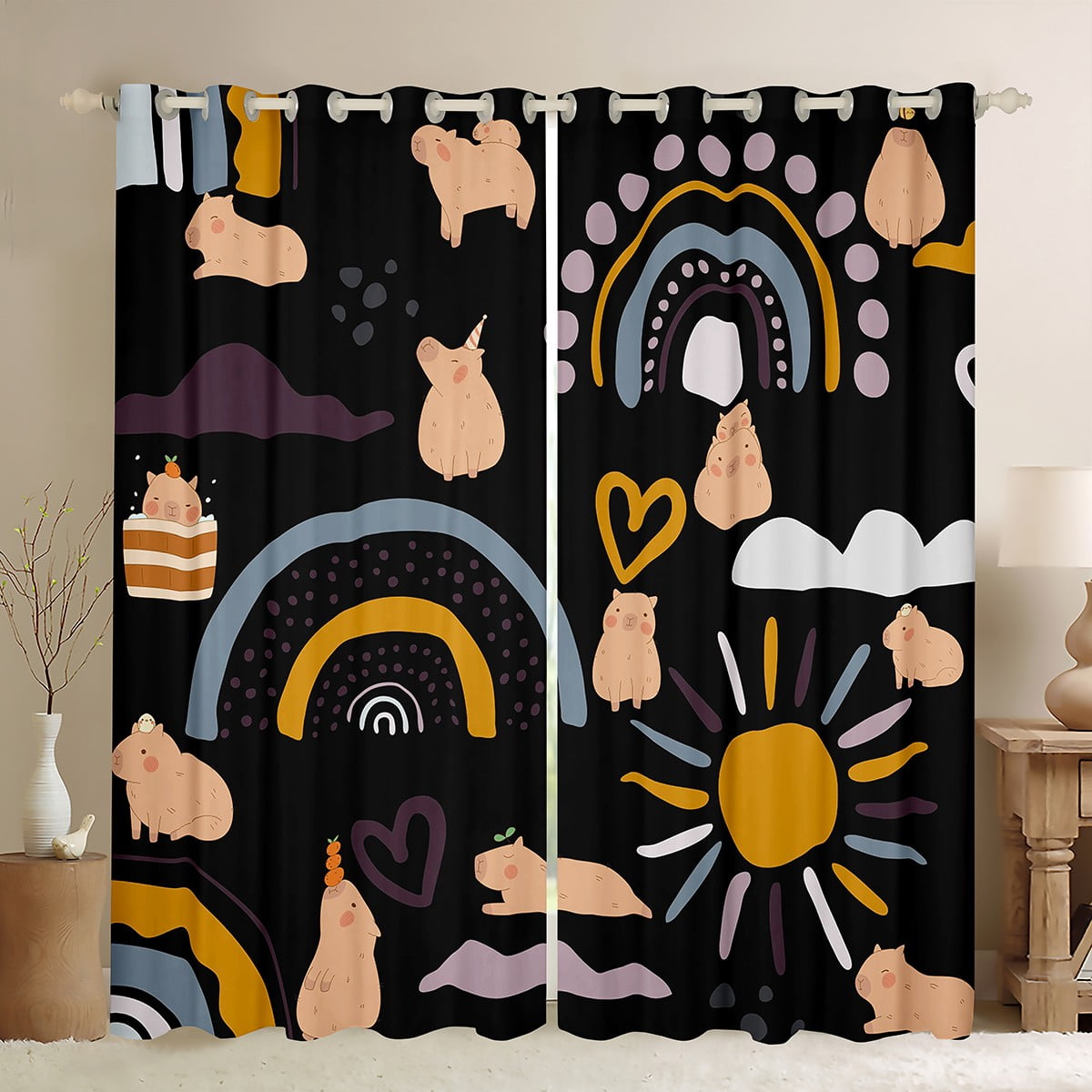Rainbow Blackout Curtains 42"Wx63"L 2 Panels,Capybara Decor Curtains ...