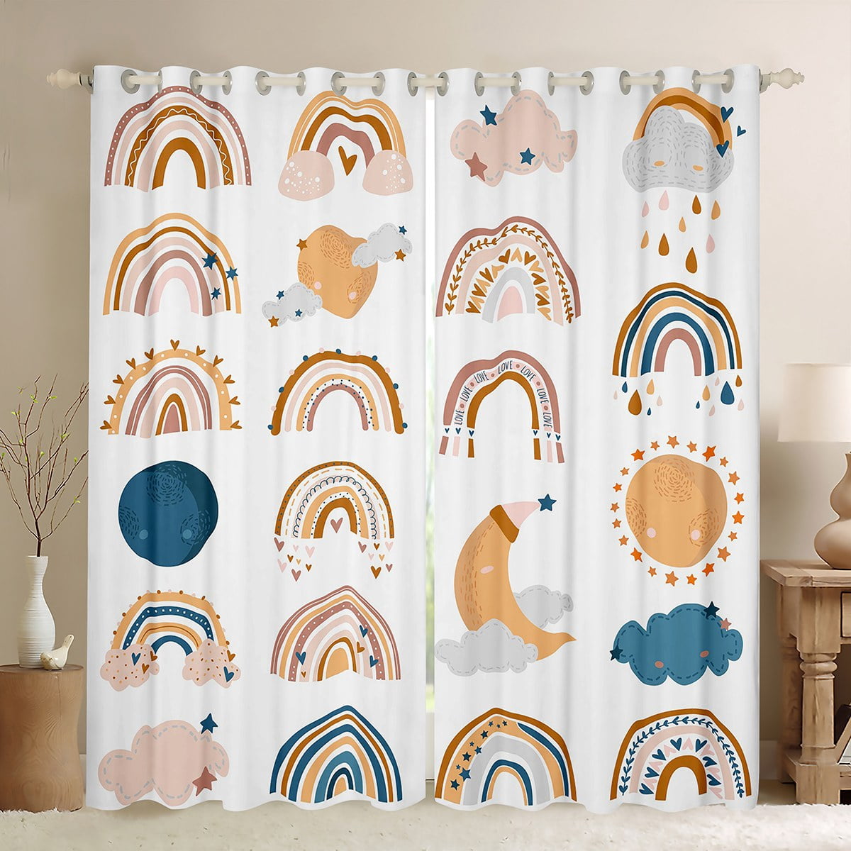 Rainbow 30%-50% Blackout Curtains,Cute Cartoon Rainbow Curtains Boho ...