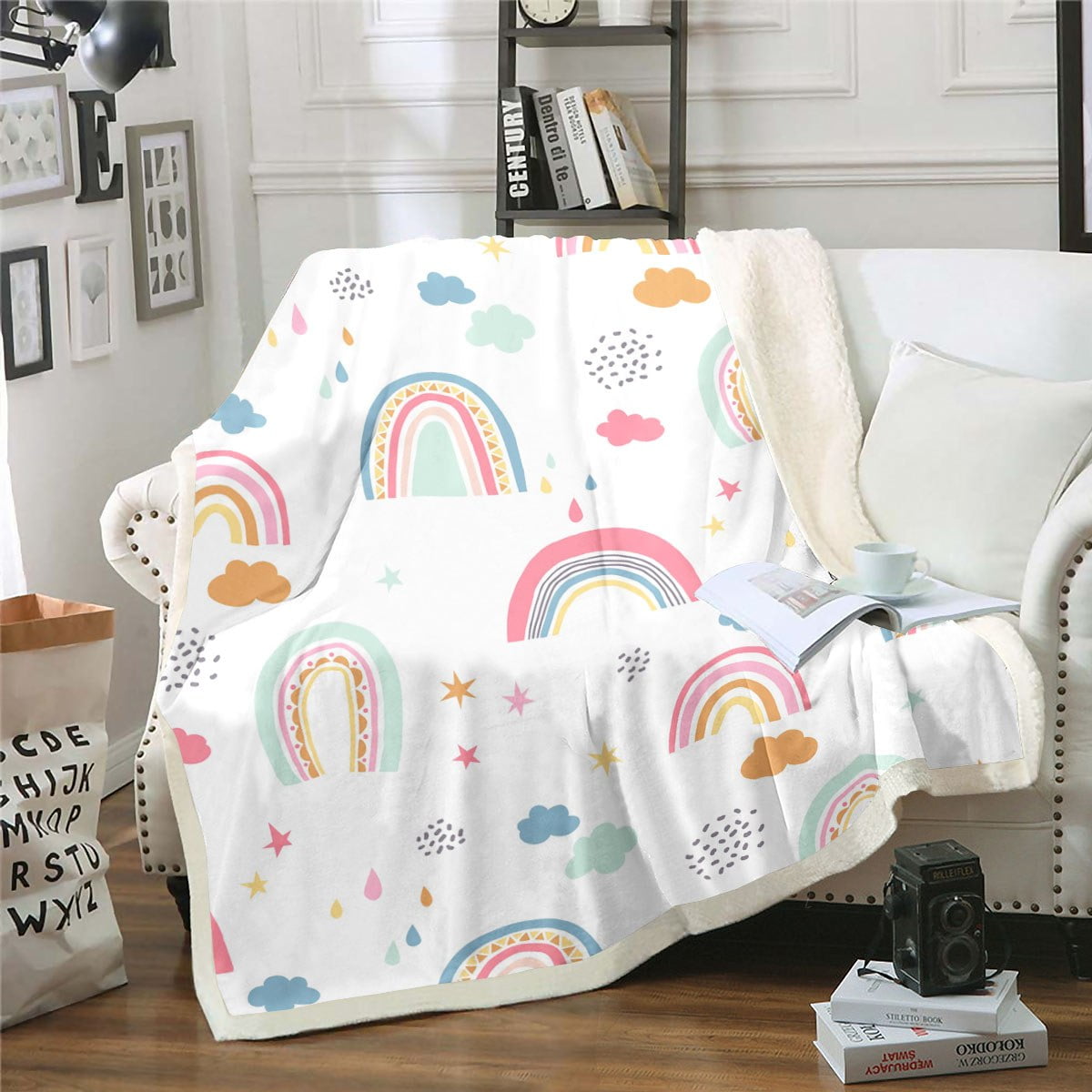 Rainbow Flannel Blanket ,Cute Cartoon Rainbow Throw Blanket Boho ...