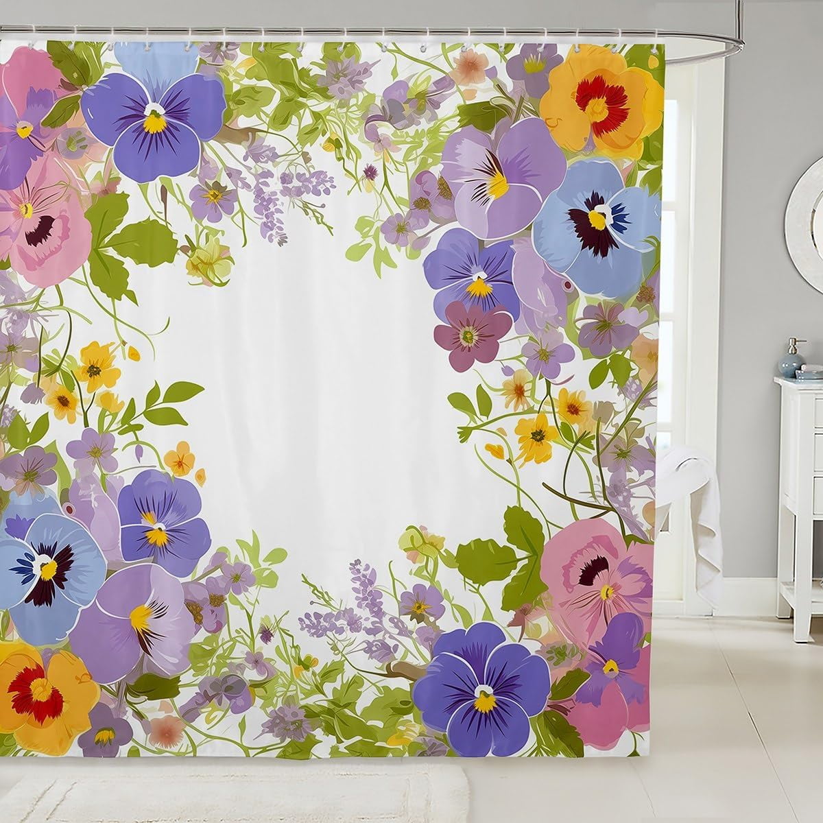 Girls Rainbow Floral Shower Curtain 72x72 Chic Blossoms Bath Curtain ...