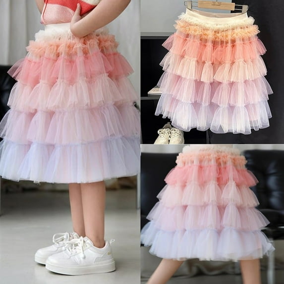 Girls' Rainbow Gradient Tiered Mesh Tutu Skirt - Carnival Dance Party ...
