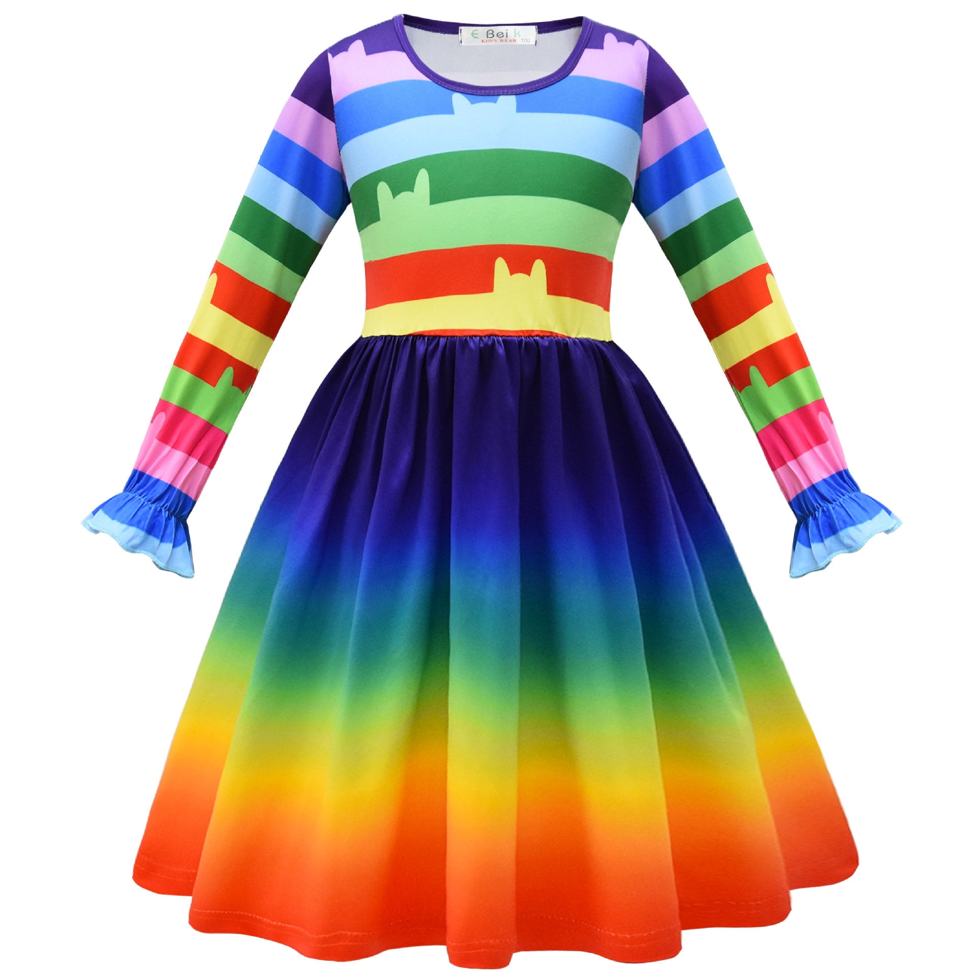 Girls Rainbow Long Sleeve Stripe Dress Halloween Costume - Walmart.com
