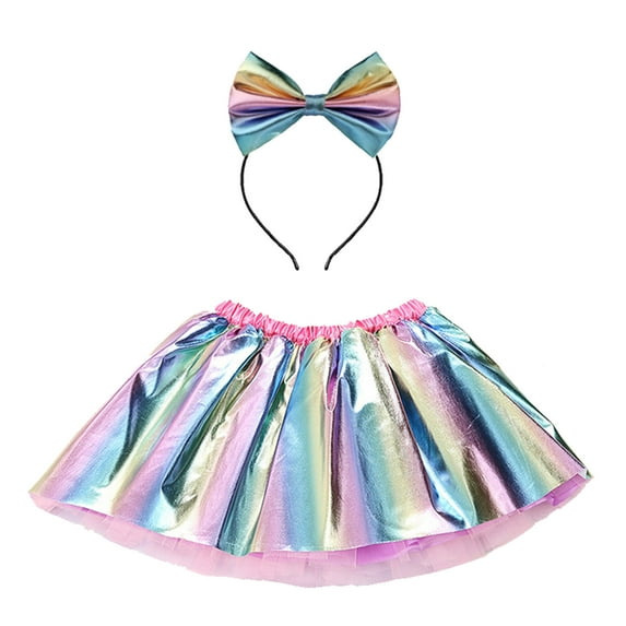 Girls' Rainbow Metallic Tulle Tutu Skirt & Bow Headband Set – Party ...