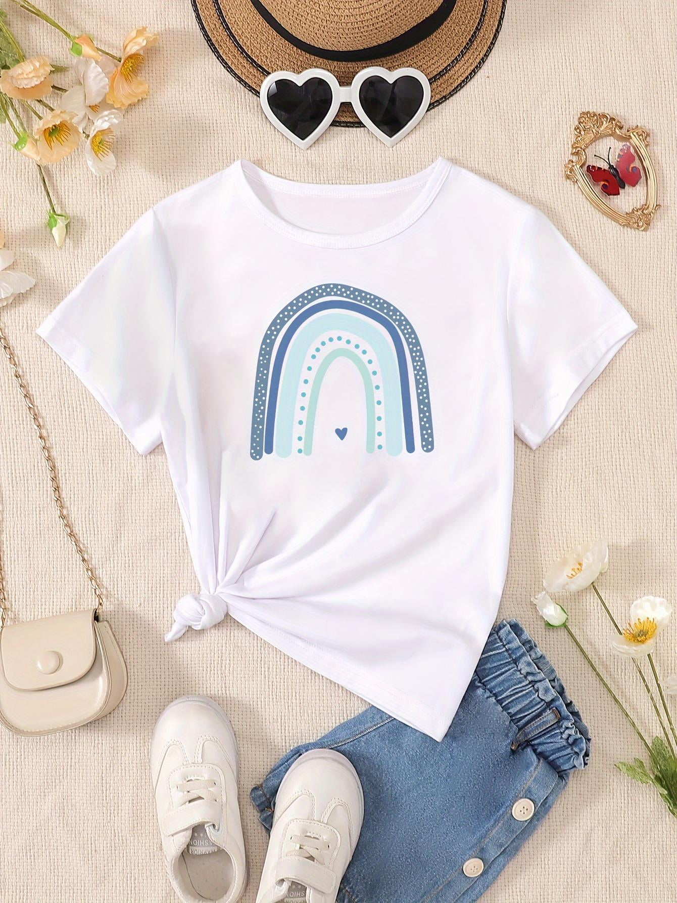 Girls Rainbow Print Short Sleeve T-shirt Cozy Tops Summer Clothes ...