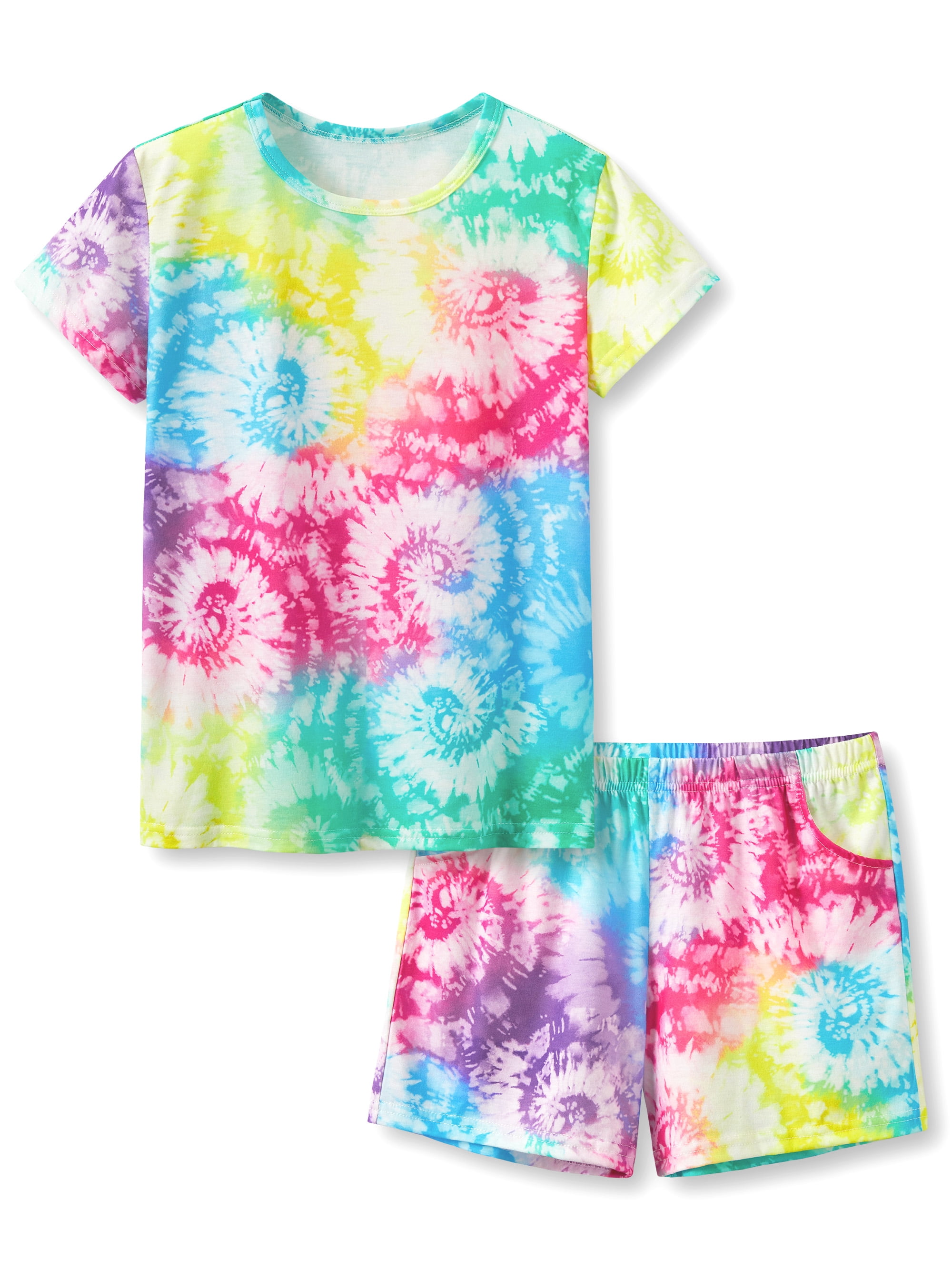 Girls Rainbow Tie Dye Swirl Pajamas Soft Multi-colored Summer Outfit ...
