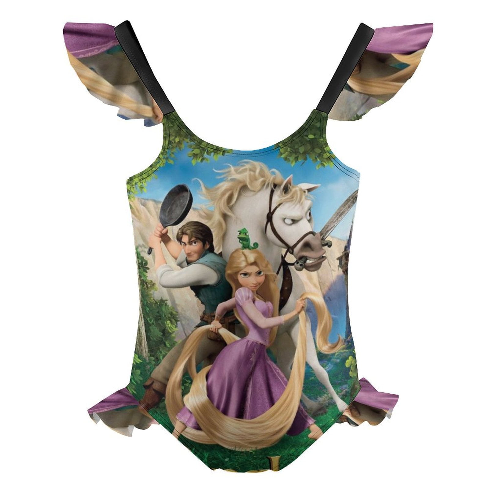 Girls Rapunz-e One Piece Swimsuit Kids Cute Ruffle Bathing Suit Cartoon ...