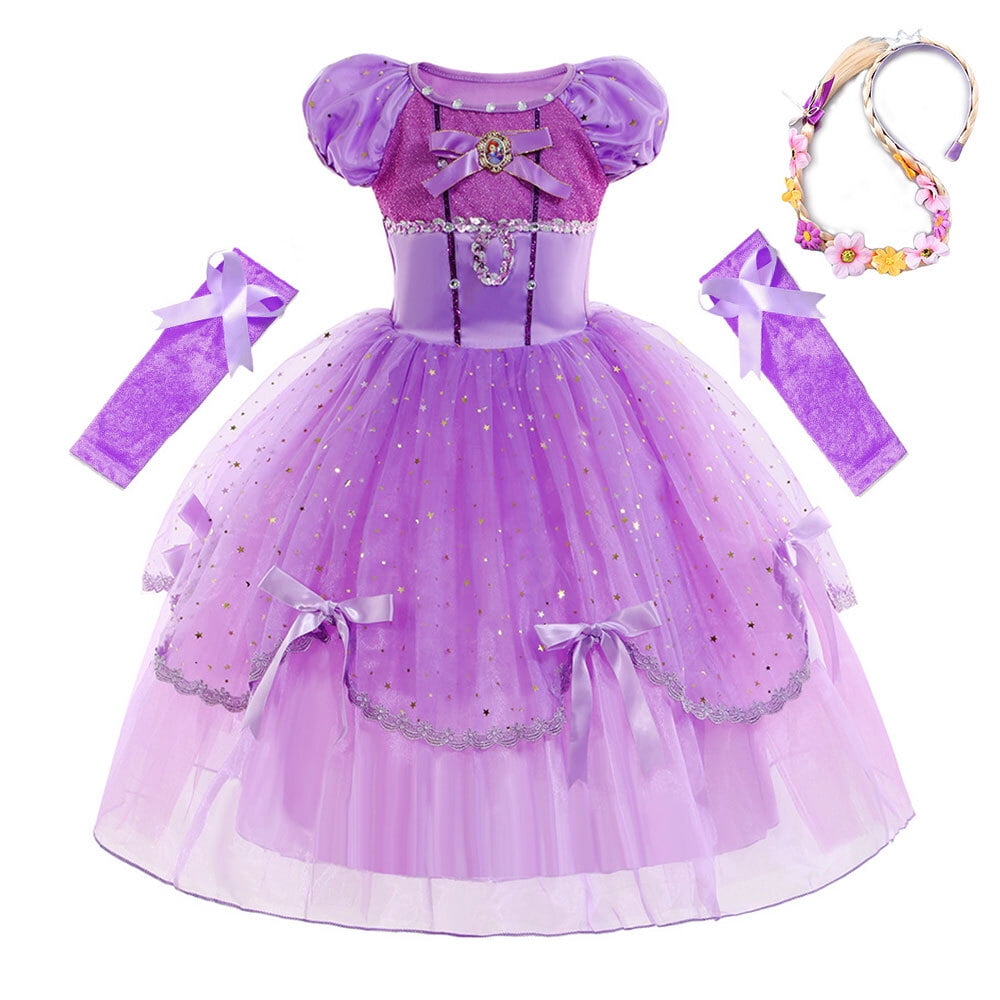 Girls Rapunzel Princess Dress Sofia Costume Fancy Queen Party Cosplay ...