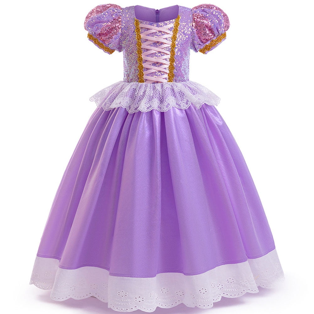 Girls Rapunzel Puff Sleeve Dress Birthday Party Halloween Christmas Outfits - Walmart.com