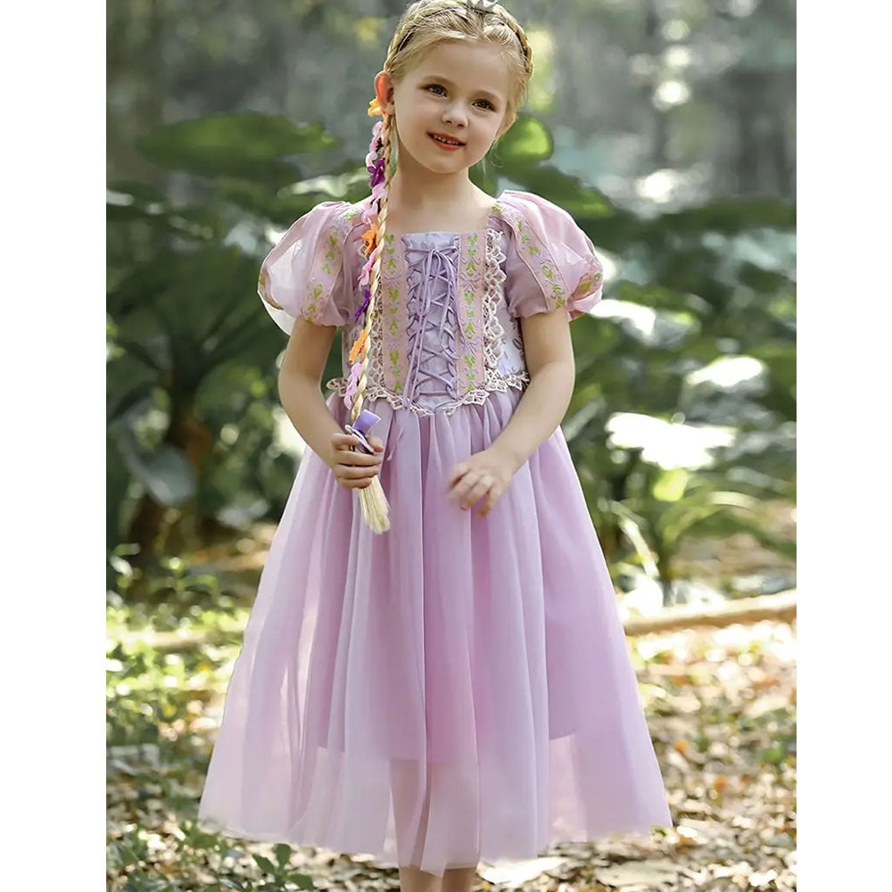 Girls Rapunzel Puff Sleeve Princess Dress Halloween Christmas Cosplay ...