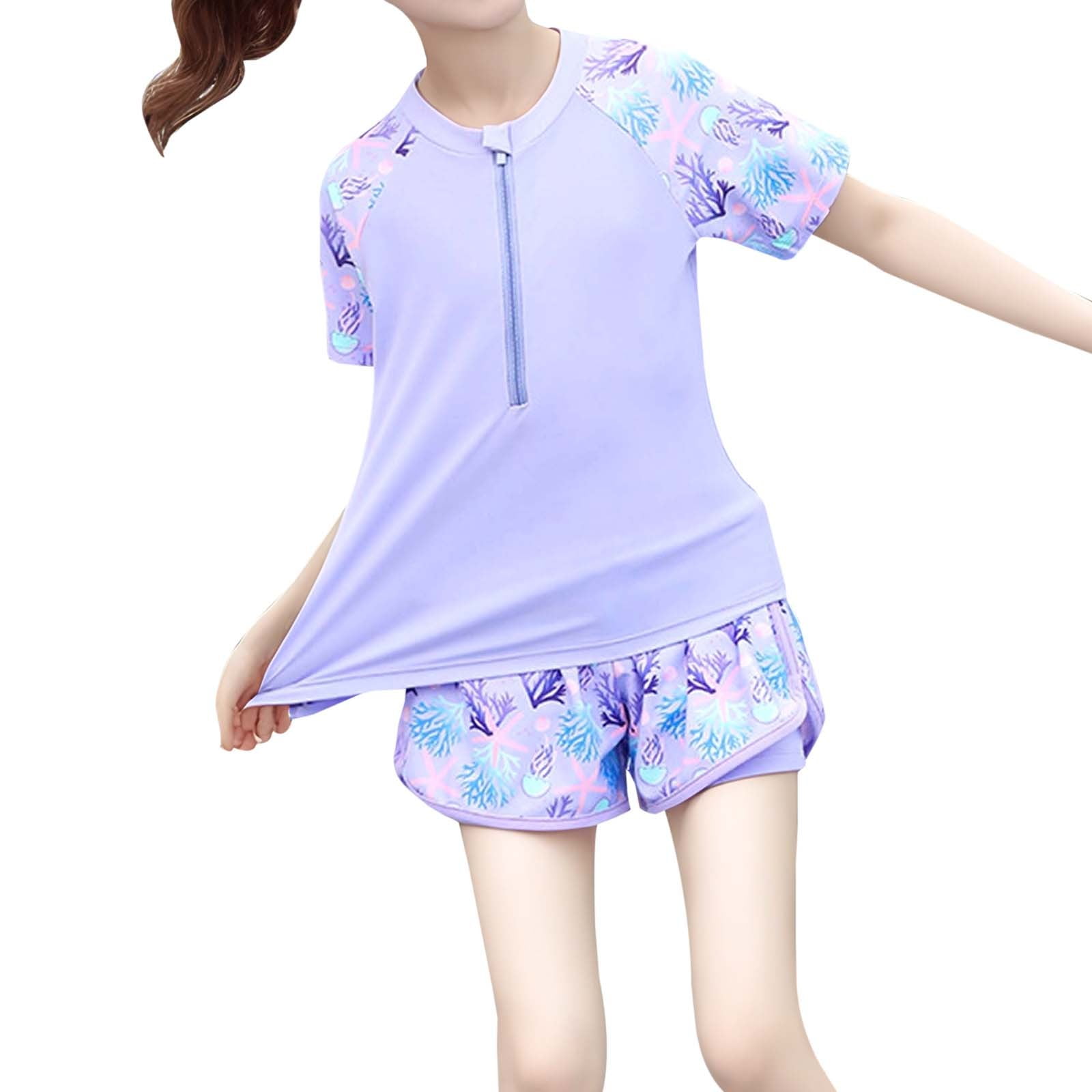 Girls Rash Guard 2 Pieces Bathing Suit Swimsuit with Swimm Shorts Swimwear Blue XXXL - Walmart.com