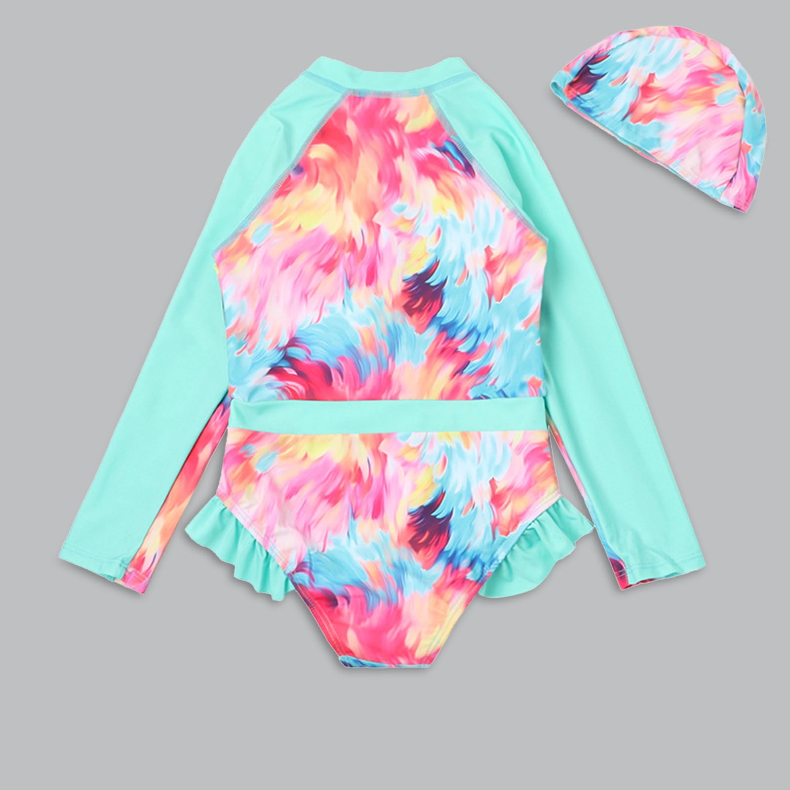 Girls Rash Guard 2 Pieces Ruffles Marble Texture Print Bathing Suit ...