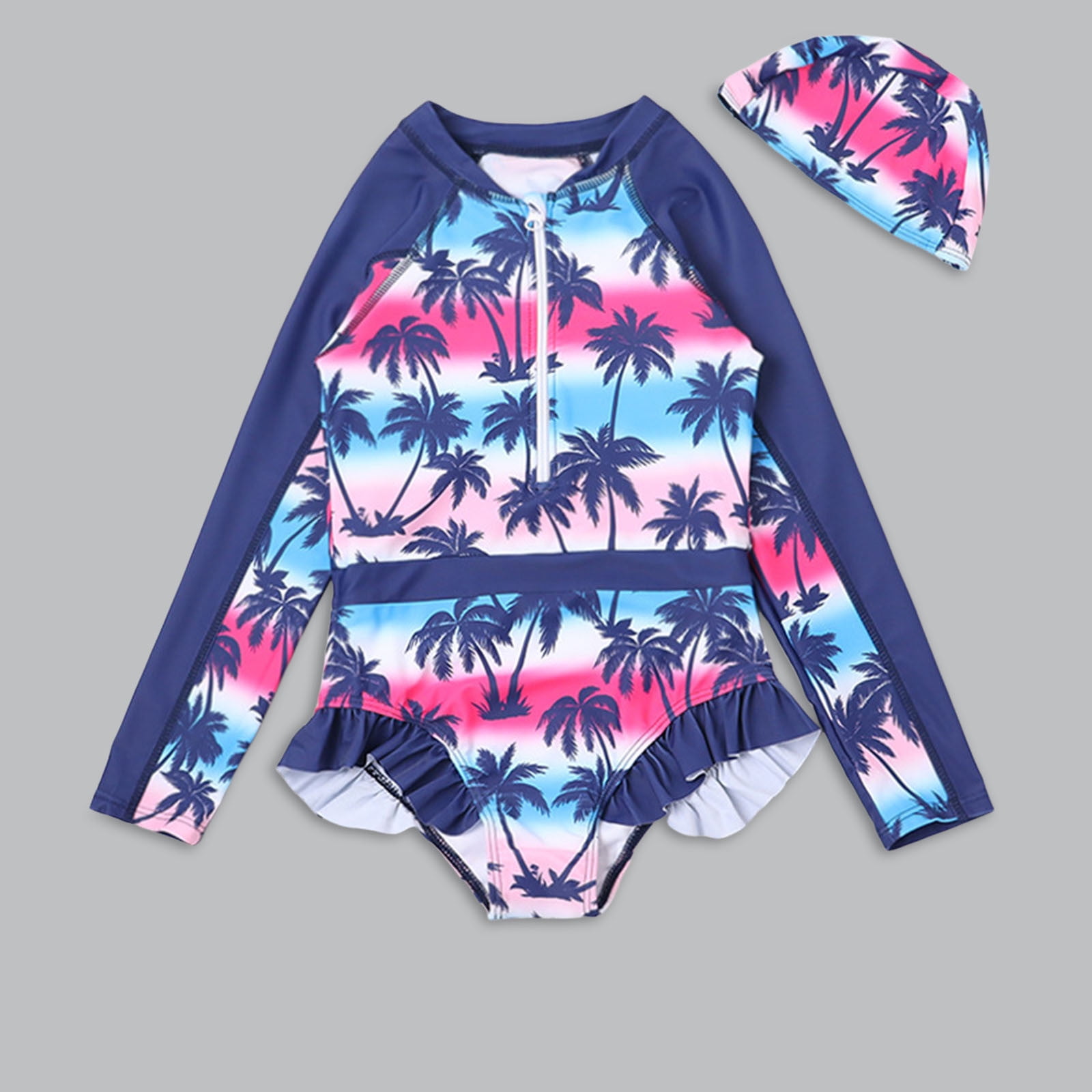 Girls Rash Guard 2 Pieces Ruffles Marble Texture Print Bathing Suit ...