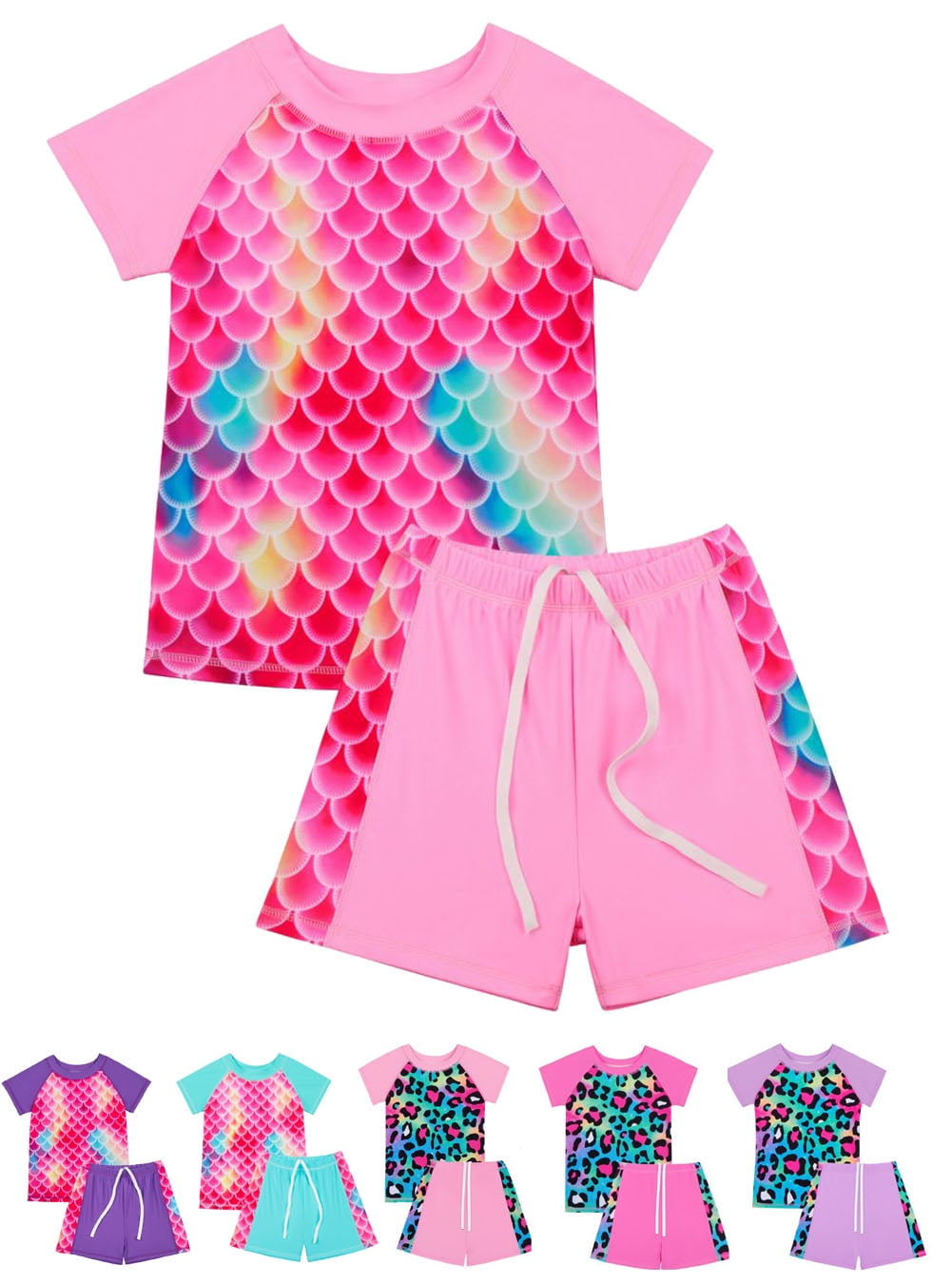 Girls Rash Guard Set 2-Piece Short Sleeve Swimsuit Kids Bathing Suit UPF 50+ Swimwear 4-12Y ...