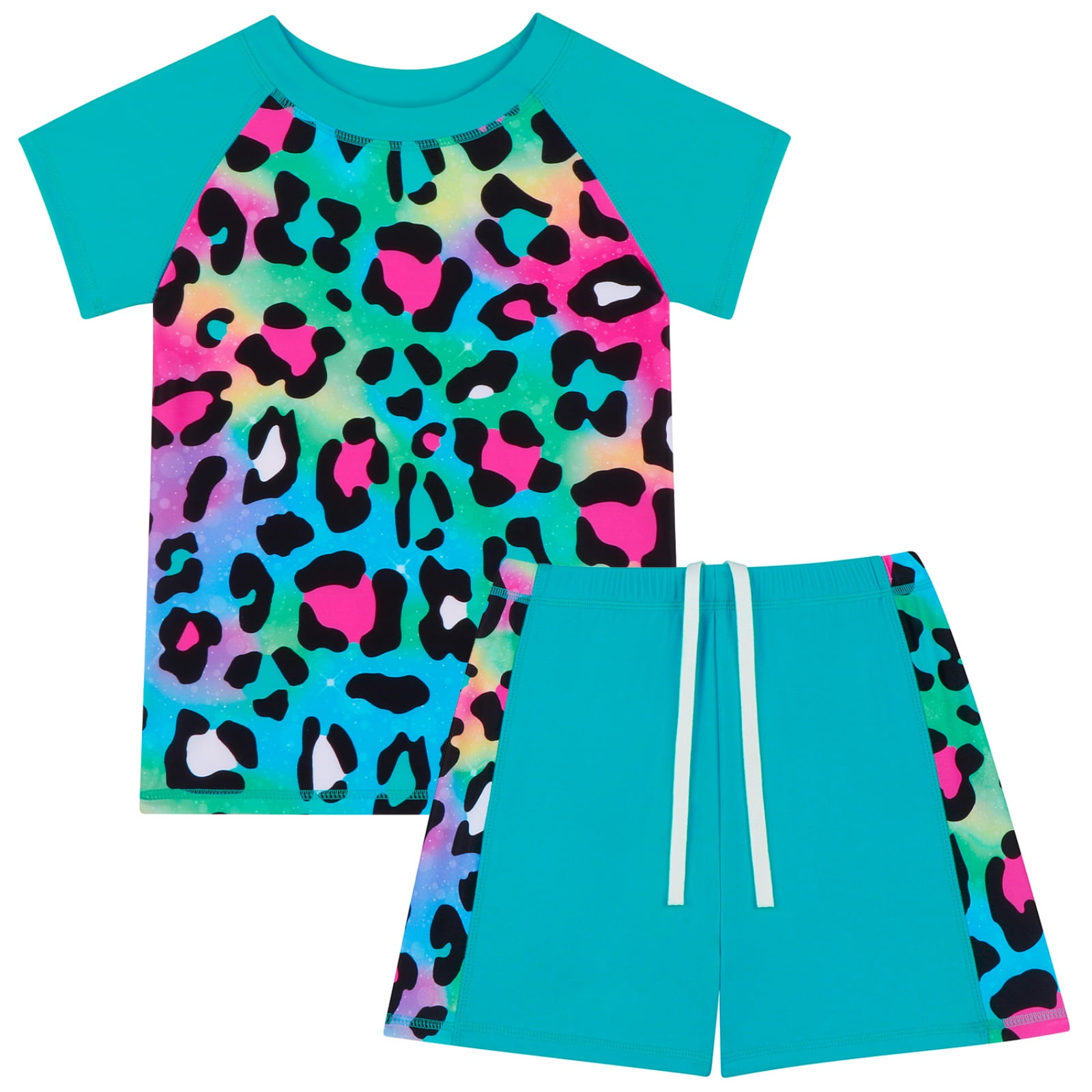 Girls Rash Guard Set 2-Piece Short Sleeve Swimsuit Kids Bathing Suit ...