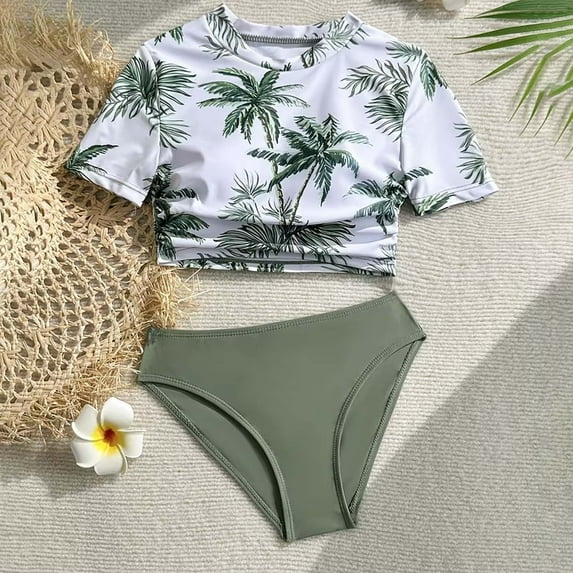 Girls' Rash Guard Sets Leaf Hawaiian Style Bikini Swimwear Two Piece ...