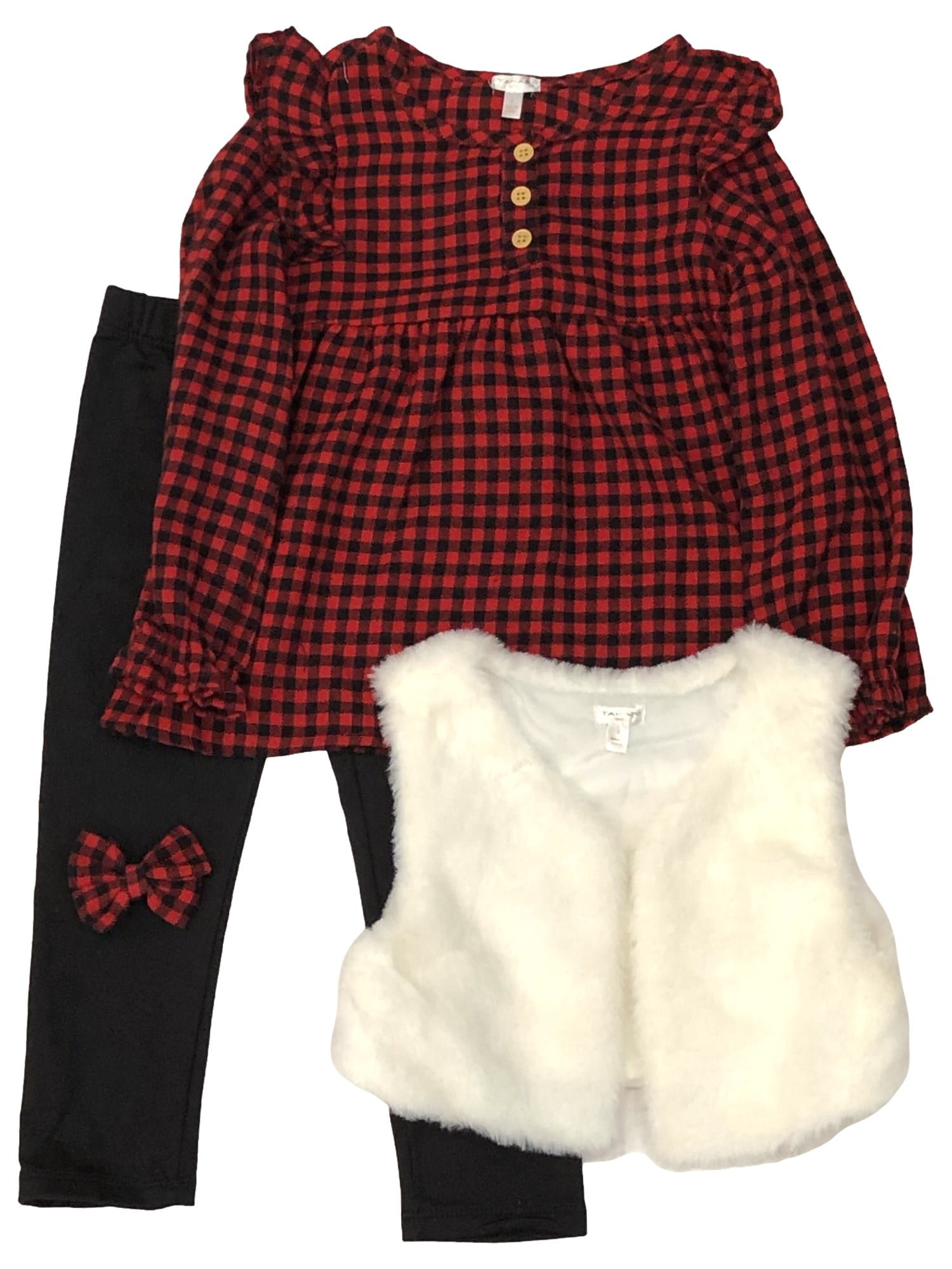 Tahari Girls Red Buffalo Plaid Holiday Outfit, Flannel Shirt, Plush ...
