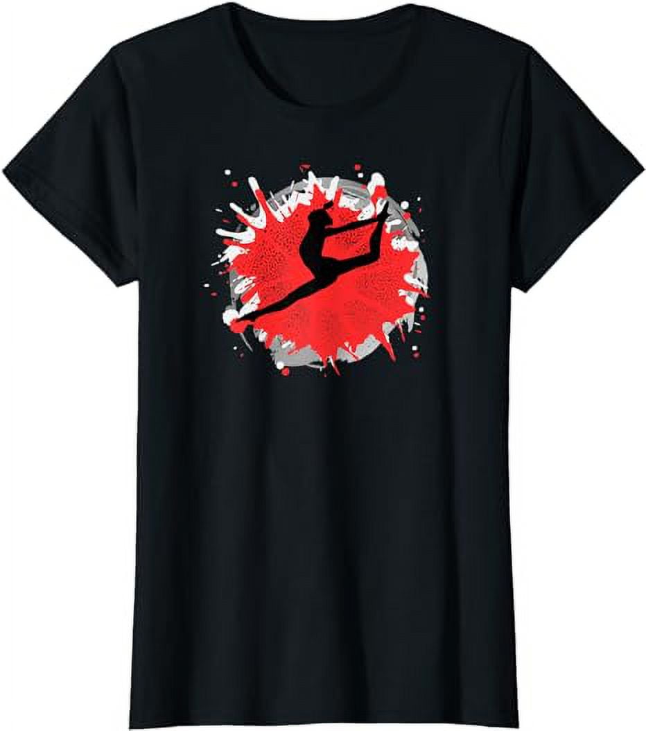 Girls Red Gymnastics Paint Splatter Silhouette Coach Dancer T-Shirt ...
