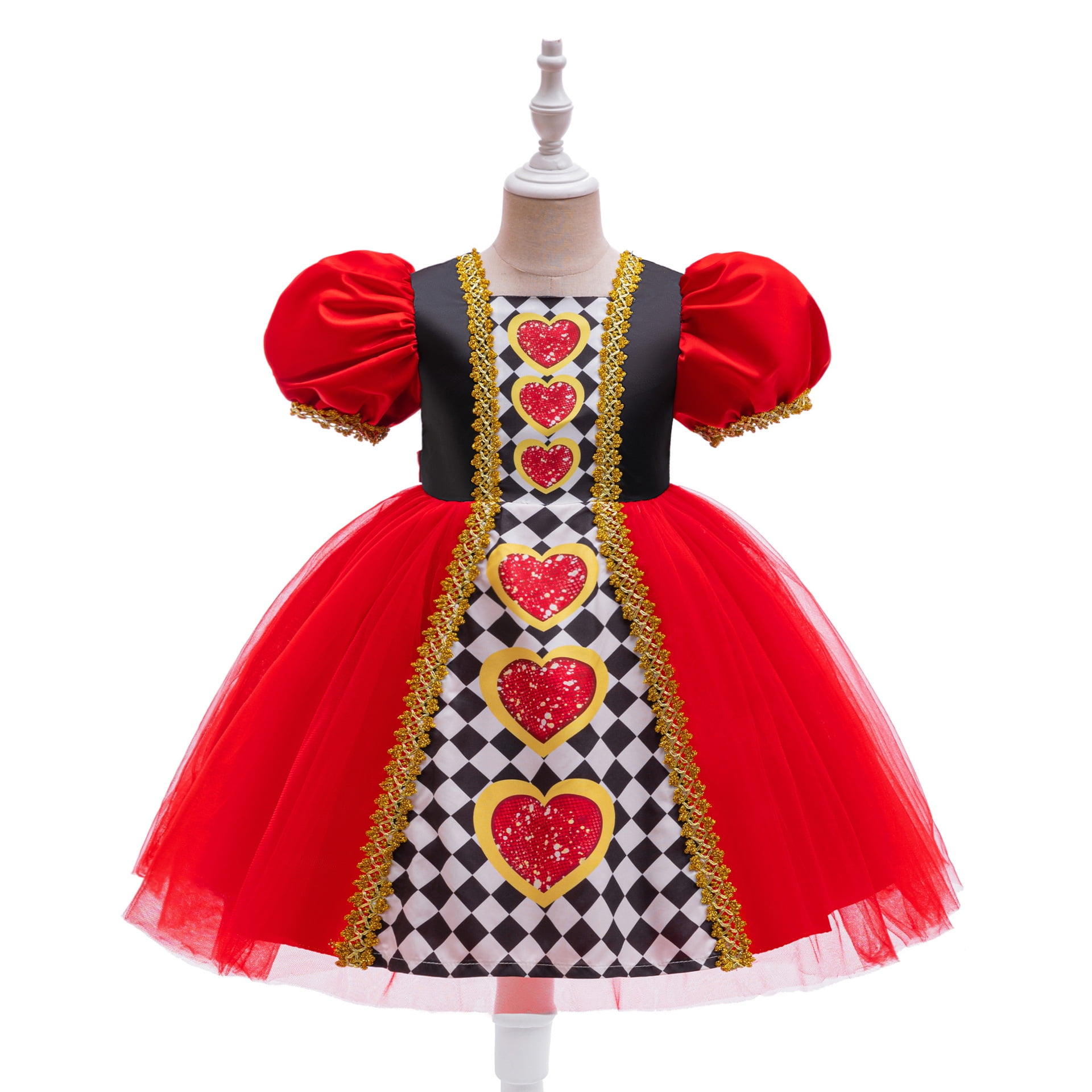 Girls Red Heart Queen Costume Halloween Cosplay Fancy Dress Outfit ...