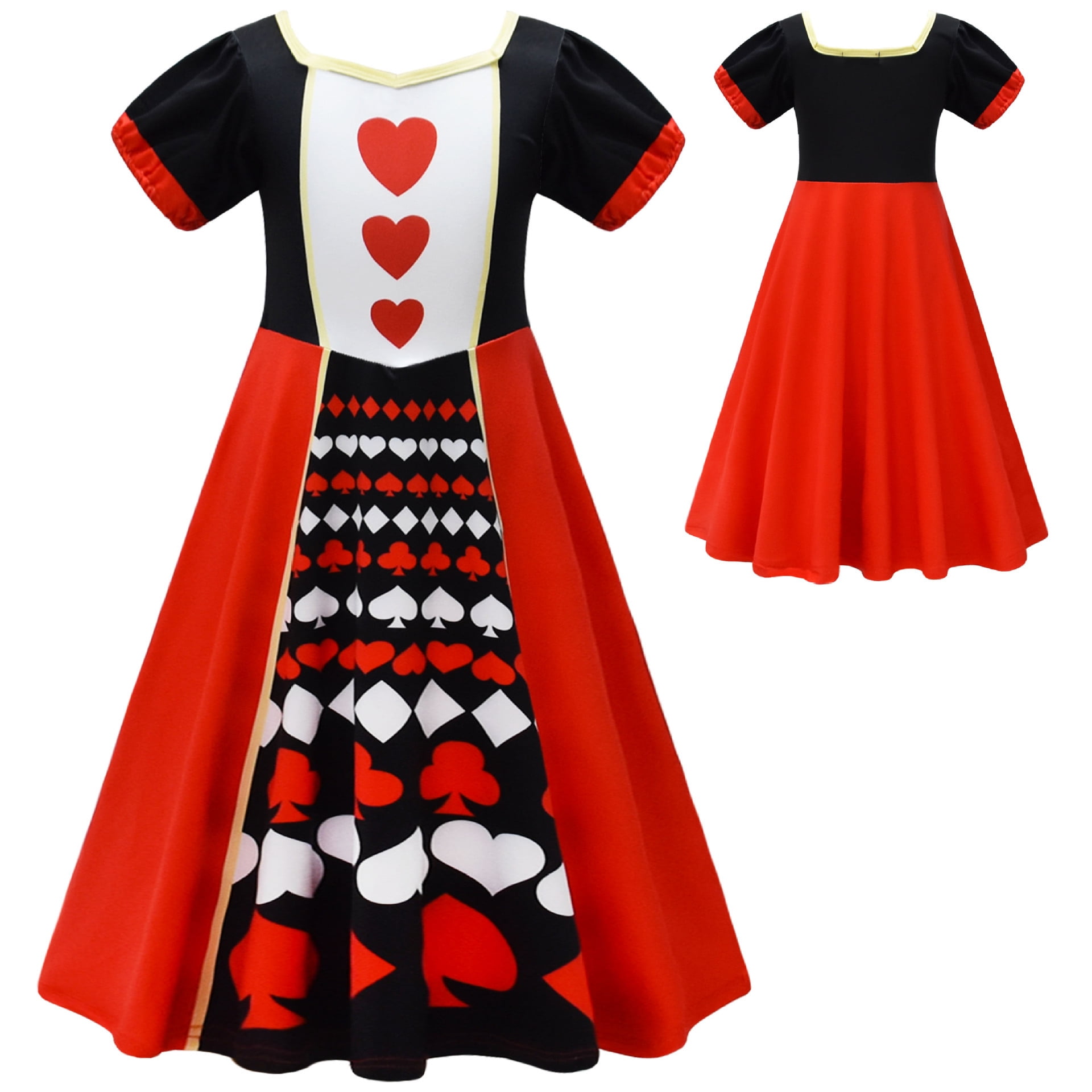 Girls Red Hearts Princess Costume Queen Dress Halloween Cosplay Outfits ...