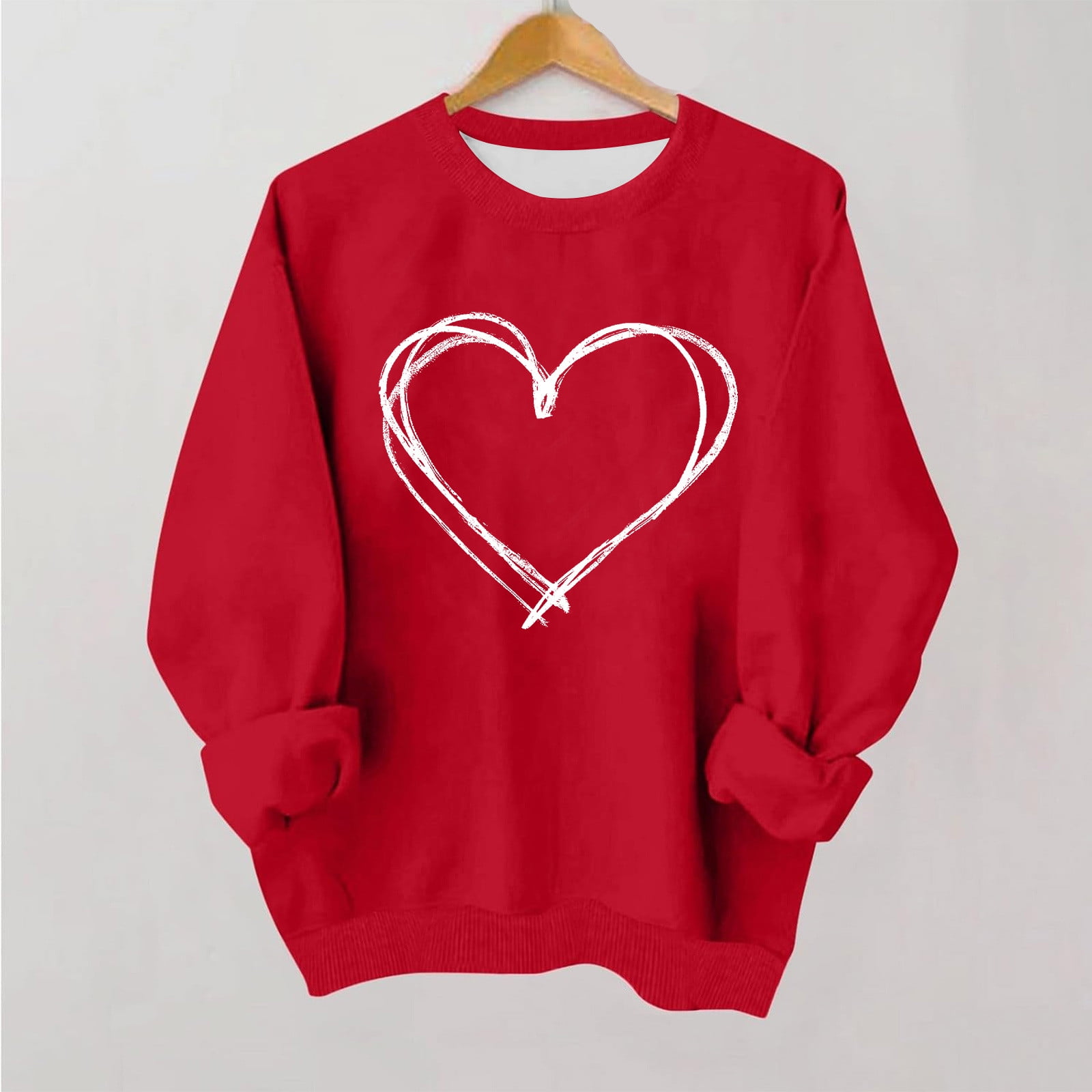 Girls Red Sweatshirt with Heart Graphic, Soft Stretch Crewneck Pullover ...