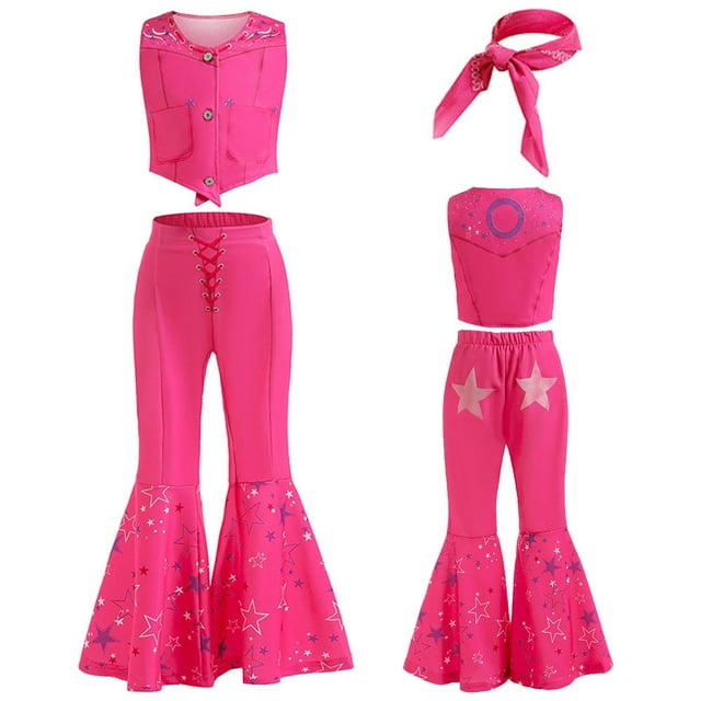 Girls Retro Hippie Disco Costume Cowgirl Pink Flare Pant Halloween ...