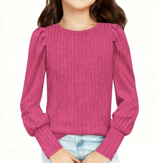 Girls Ribbed Knit Sweaters Kids Spring Fall Fashion Puff Sleeve Cuffs ...