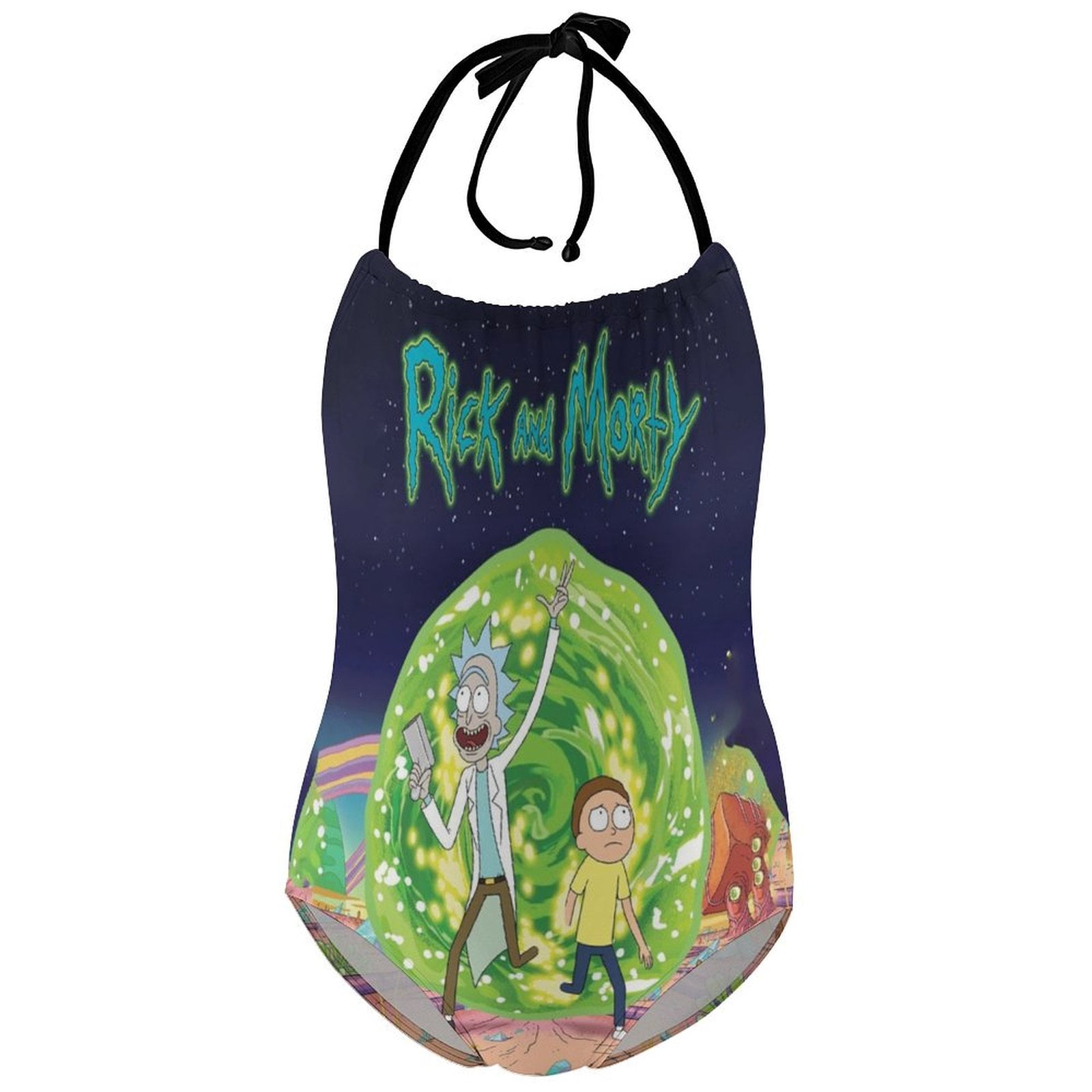 Girls Rick and Mor-t Bathing Suit One Piece Halter Neck Strap Swimwear ...