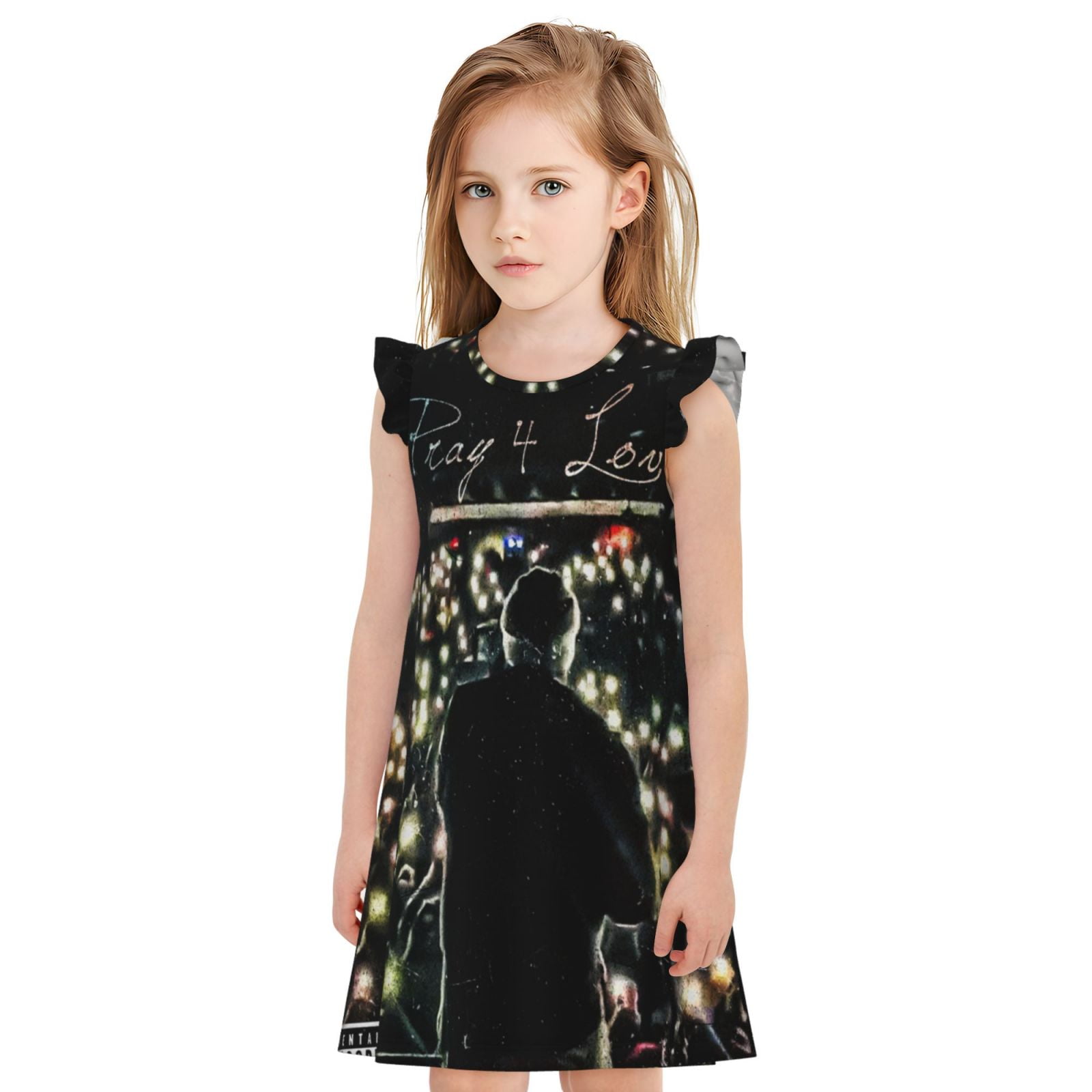 Girls Rod Wave Pajamas Dress Cartoon Printed Nightgowns Flutter Sleeve ...