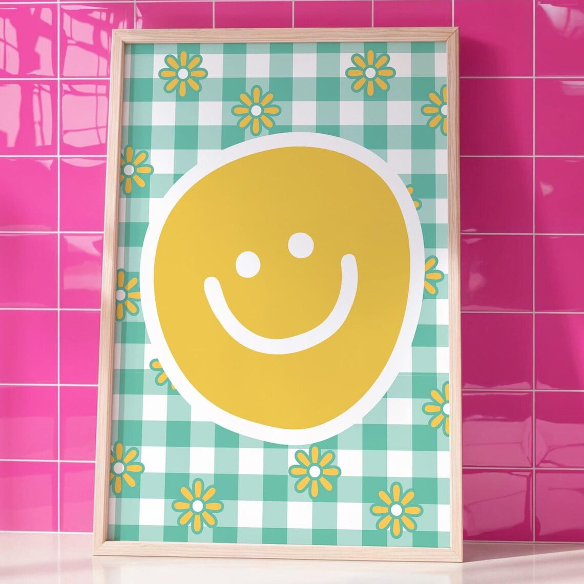 Girls Room Wall Art, Smiley Face Print, Floral Retro Art, Girls Floral ...