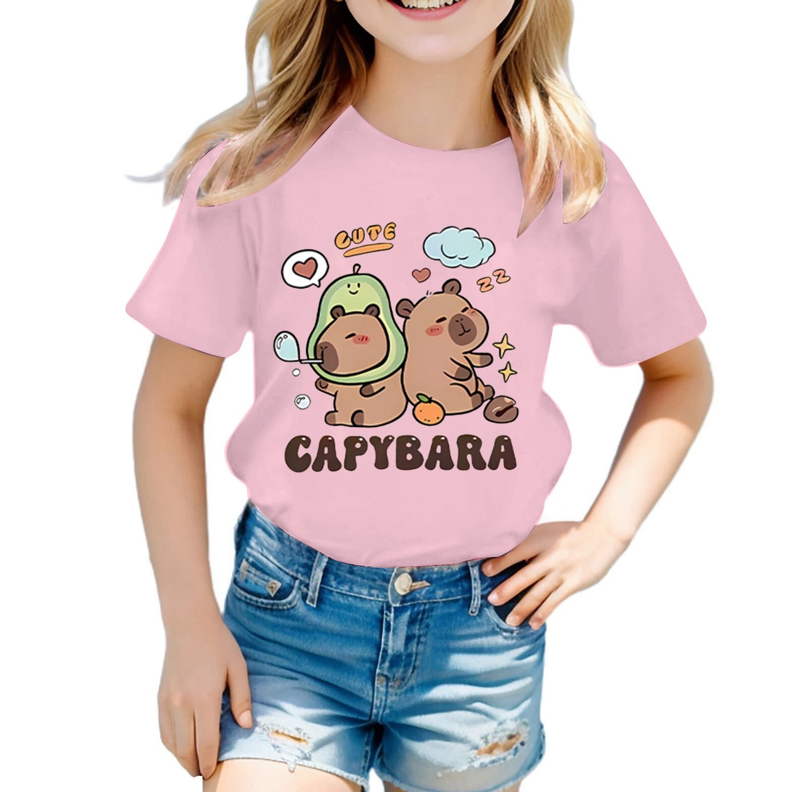 Girls' Round Neck Cartoon Animal Patterned Printed Loose Casual Short ...