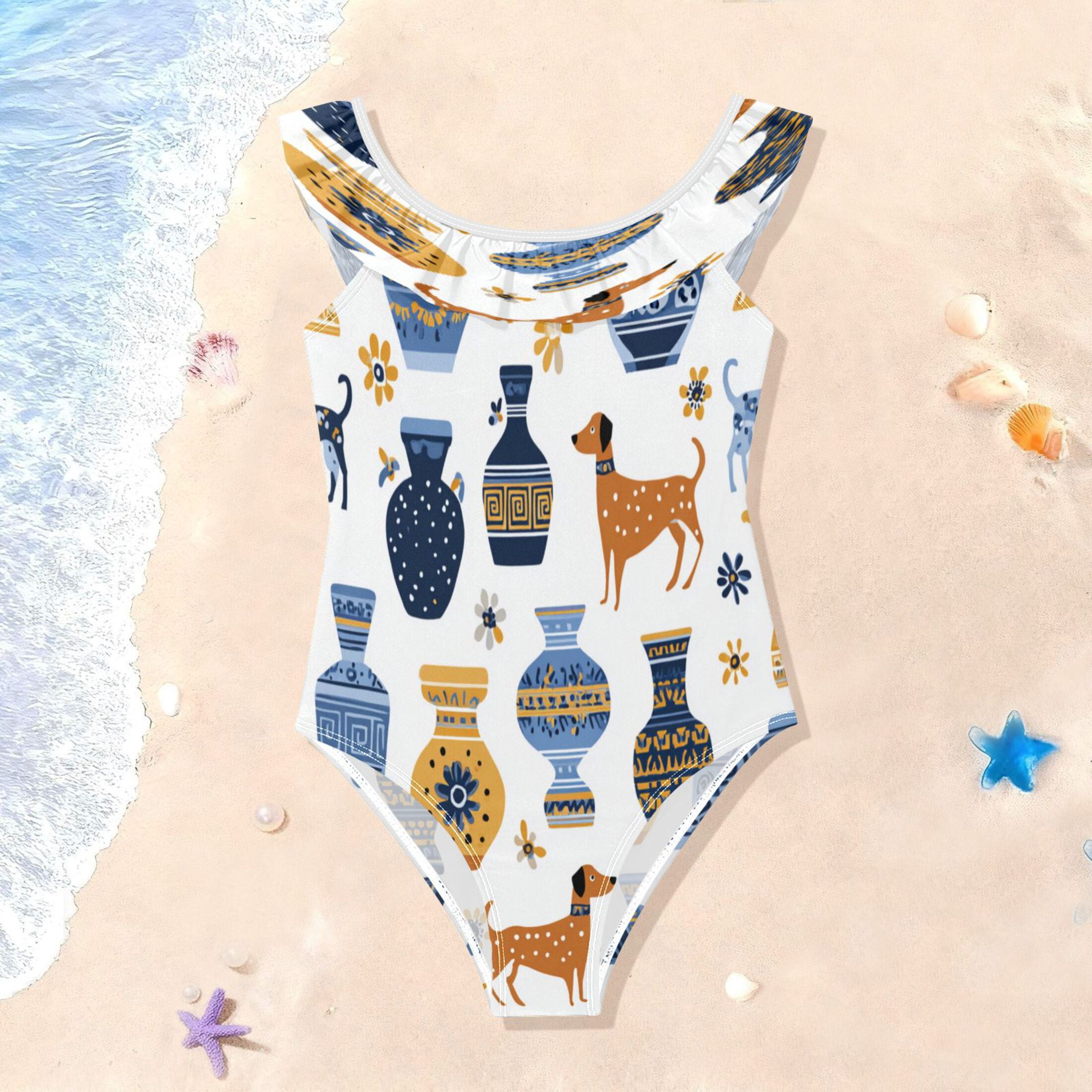 Girls Ruffle One Piece Swimsuit, Stretchy Fabric for Beach & Pool ...